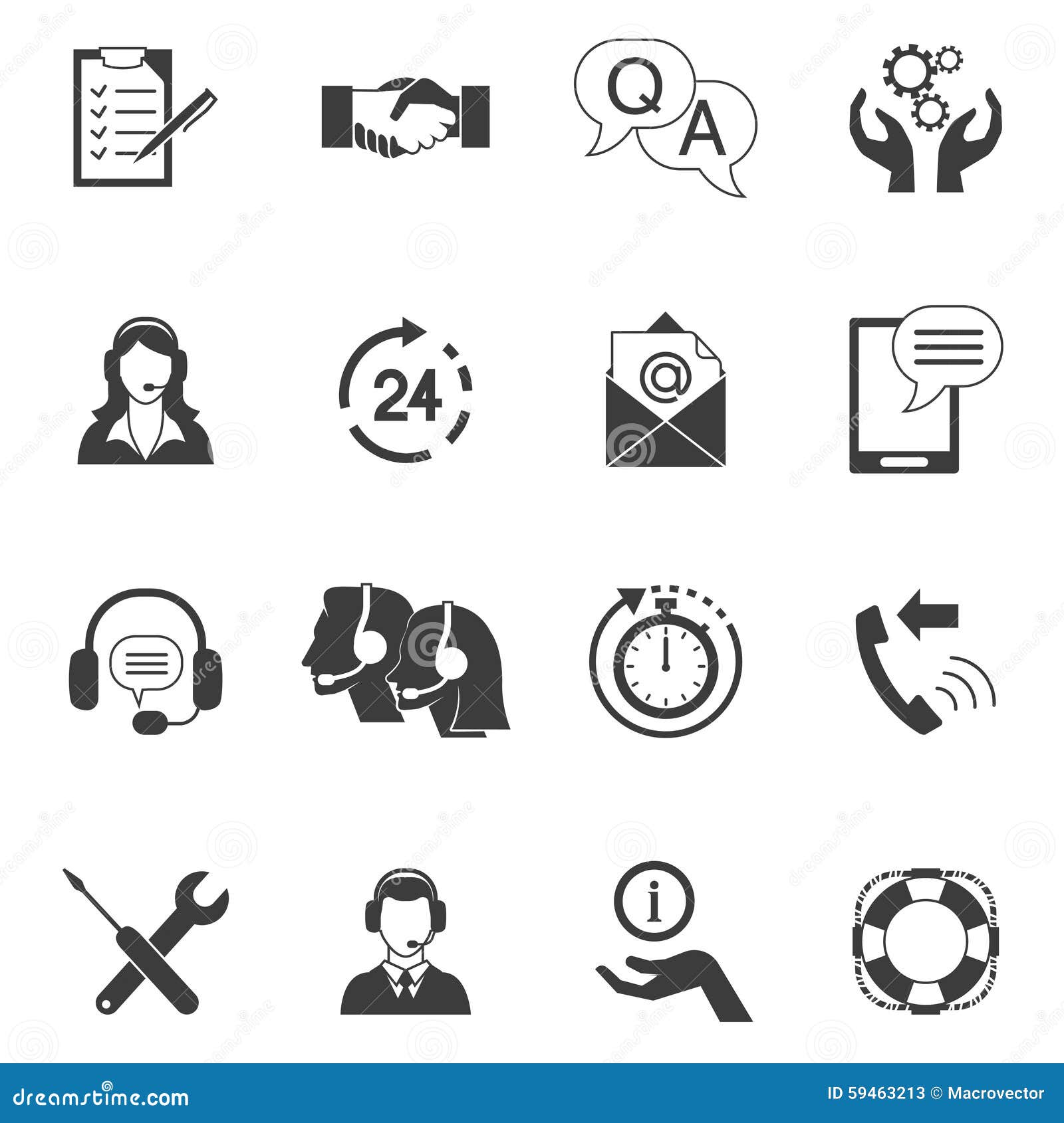 Black and White Customer Support Icon Set Stock Vector - Illustration ...