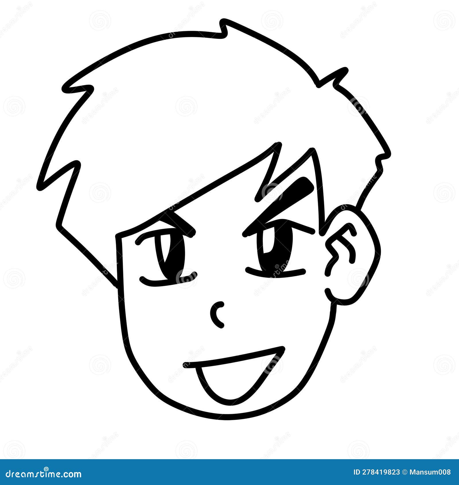 Black and White of Cute Face Man Cartoon for Coloring Stock ...