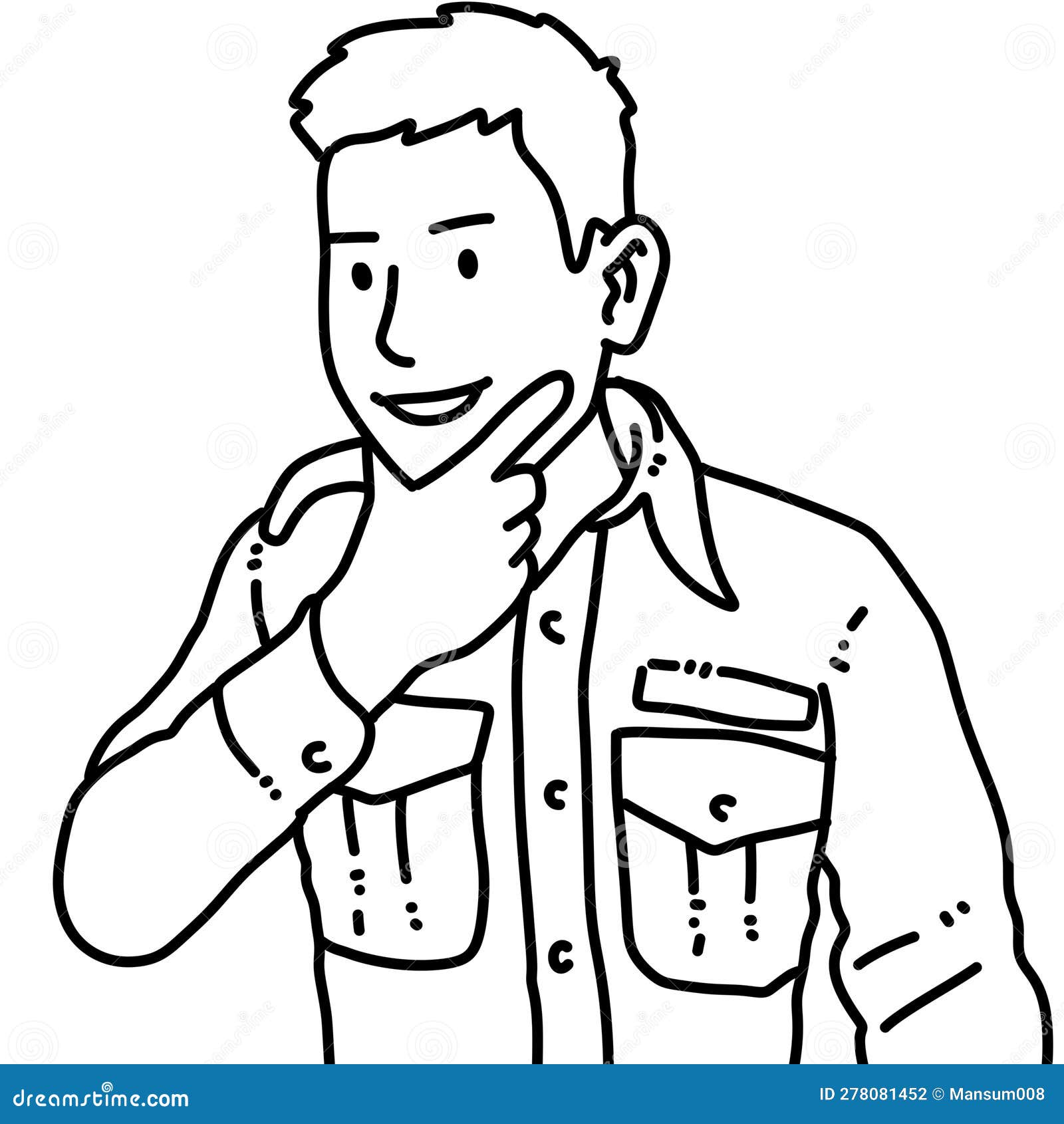 Black and White of Cute Man Cartoon for Coloring Stock Illustration ...