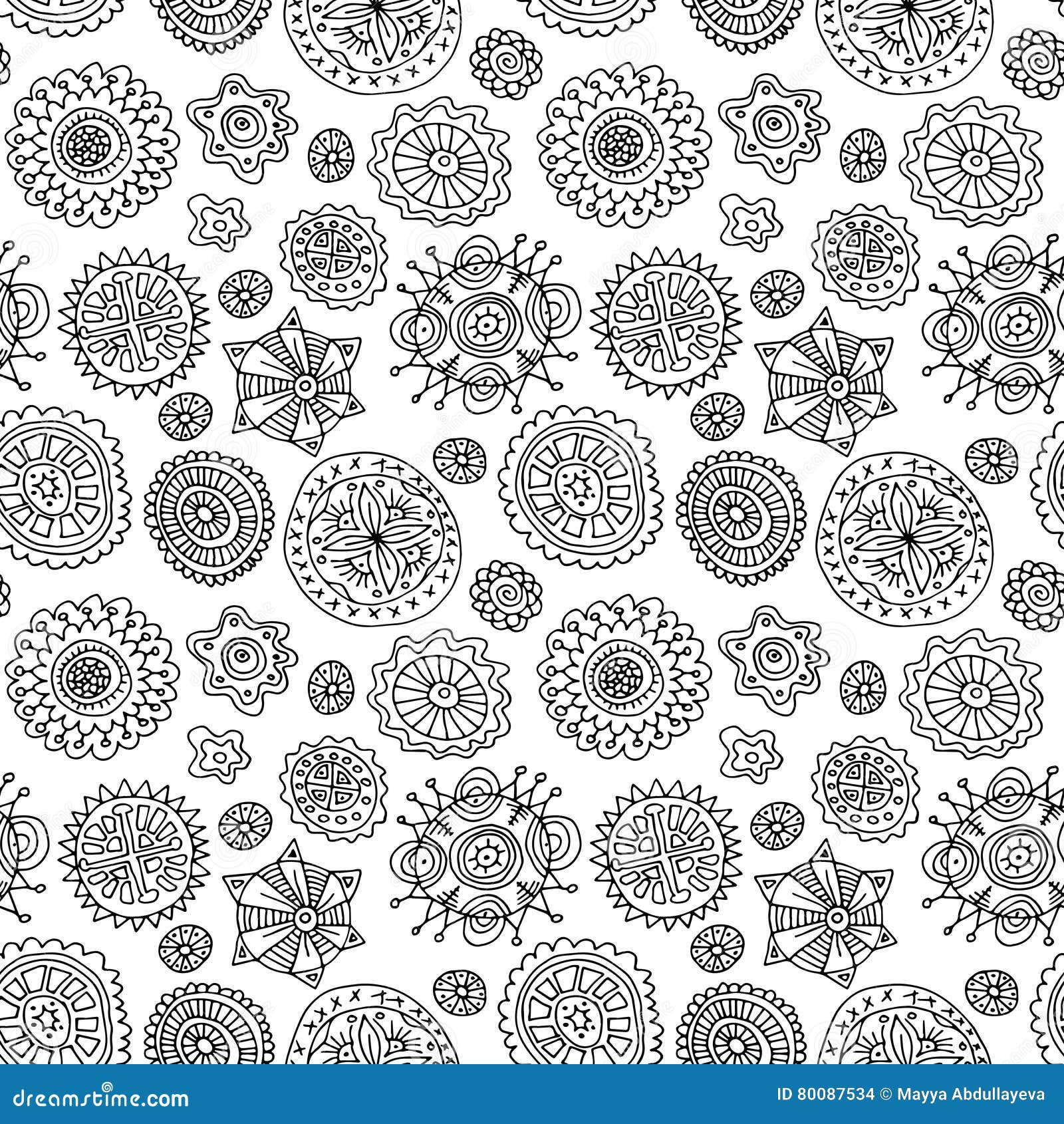 Black and White Cute Pattern with Hand Drawn Elements Stock Vector ...