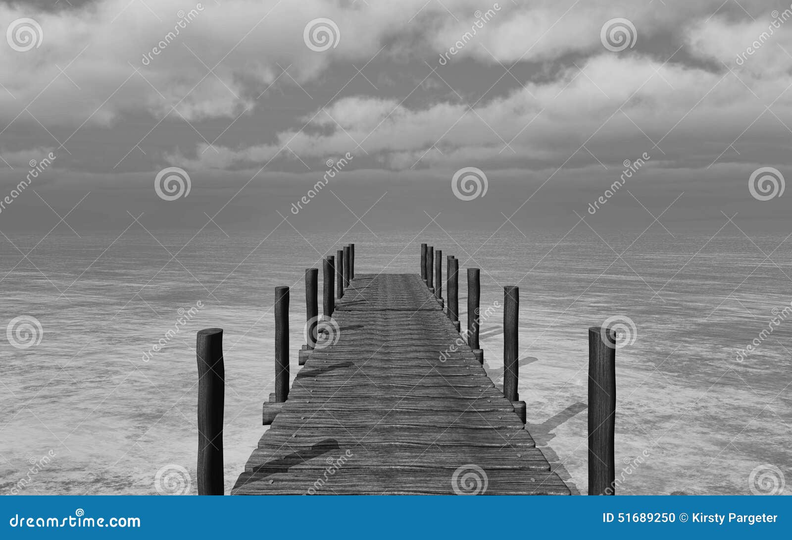 Black and White 3D Image of a Jetty Landscape Stock Illustration ...