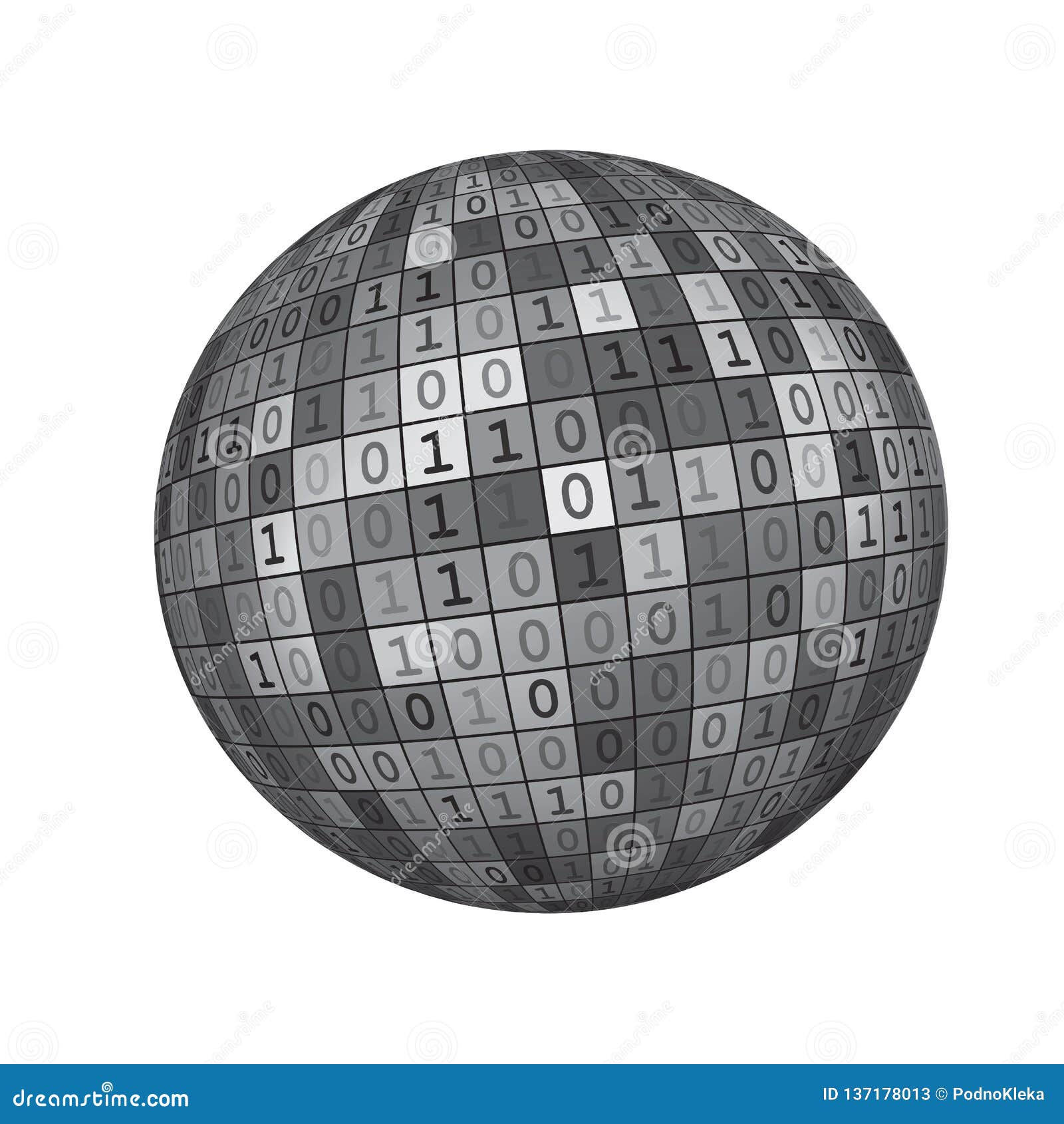 Black and White 3D Render Digital Binary Code Earth Globe Vector ...