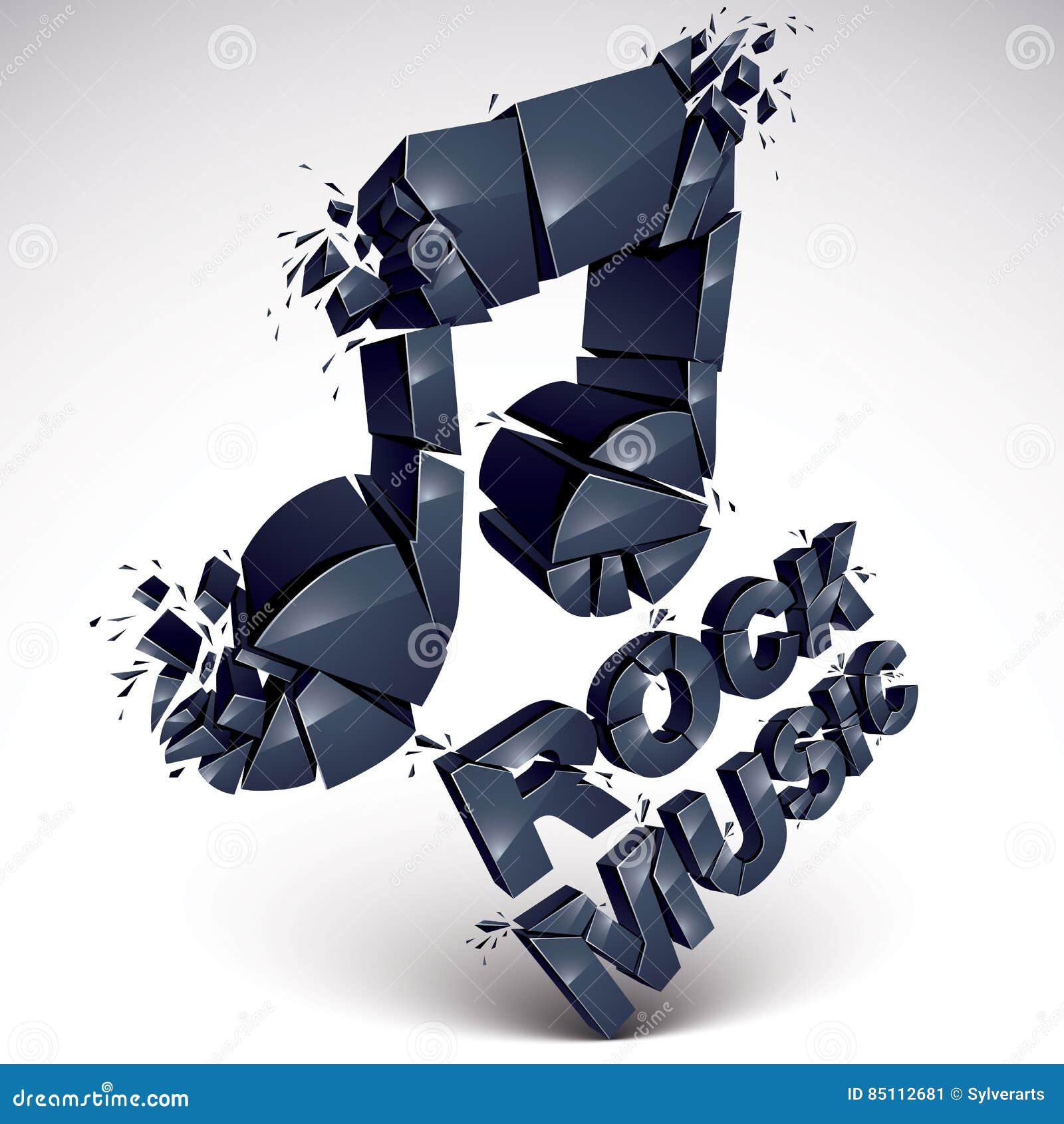 Black and White 3d Vector Musical Note Broken into Pieces, Explosion ...