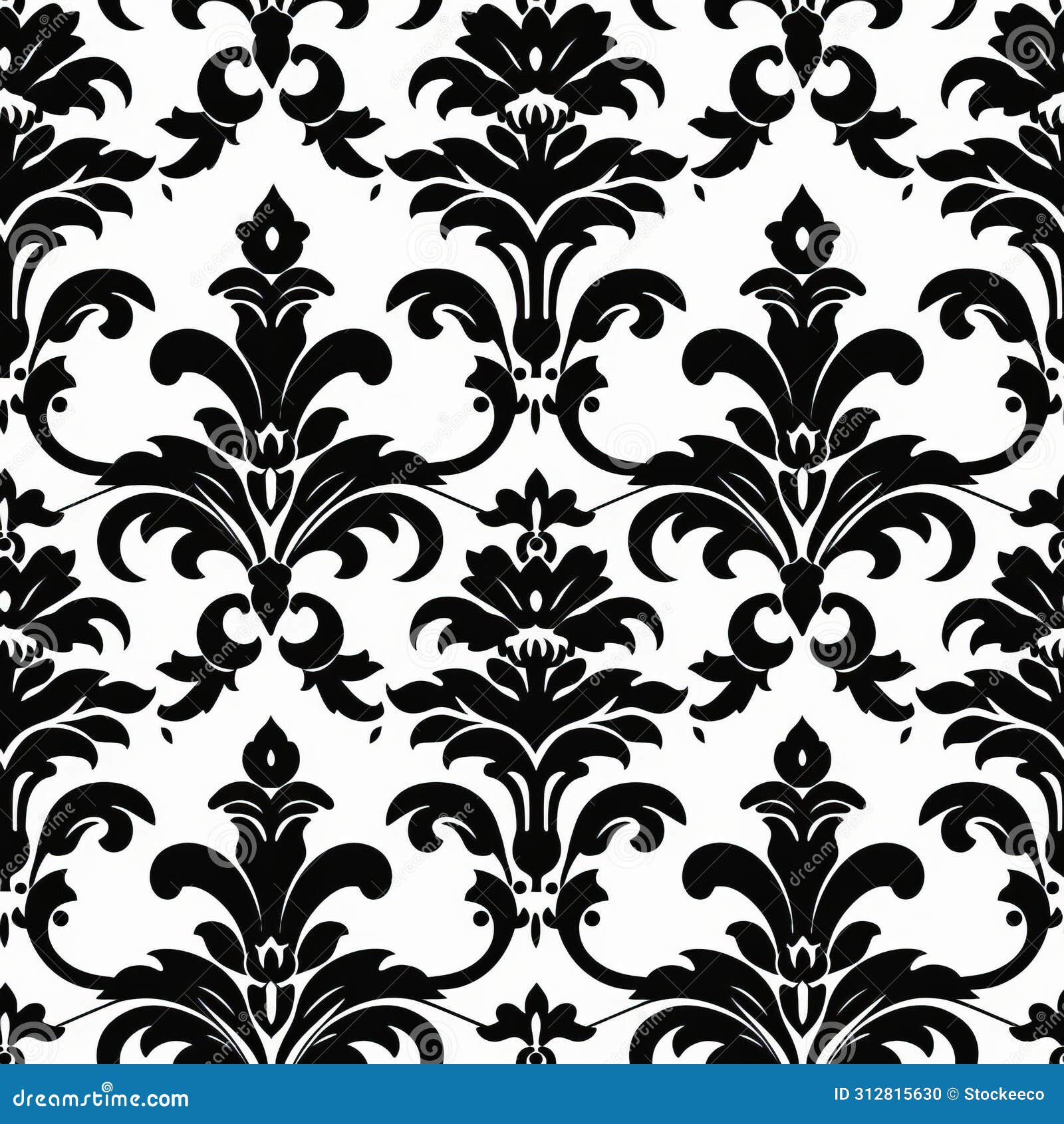 Black and White Damask Wallpaper - Repeating Pattern on White ...