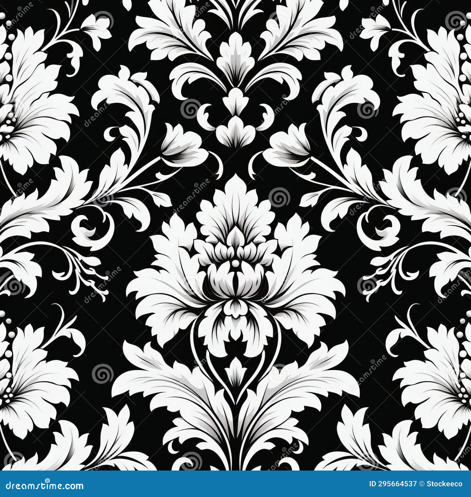 Black and White Damask Pattern: Digitally Enhanced Design with Detailed ...