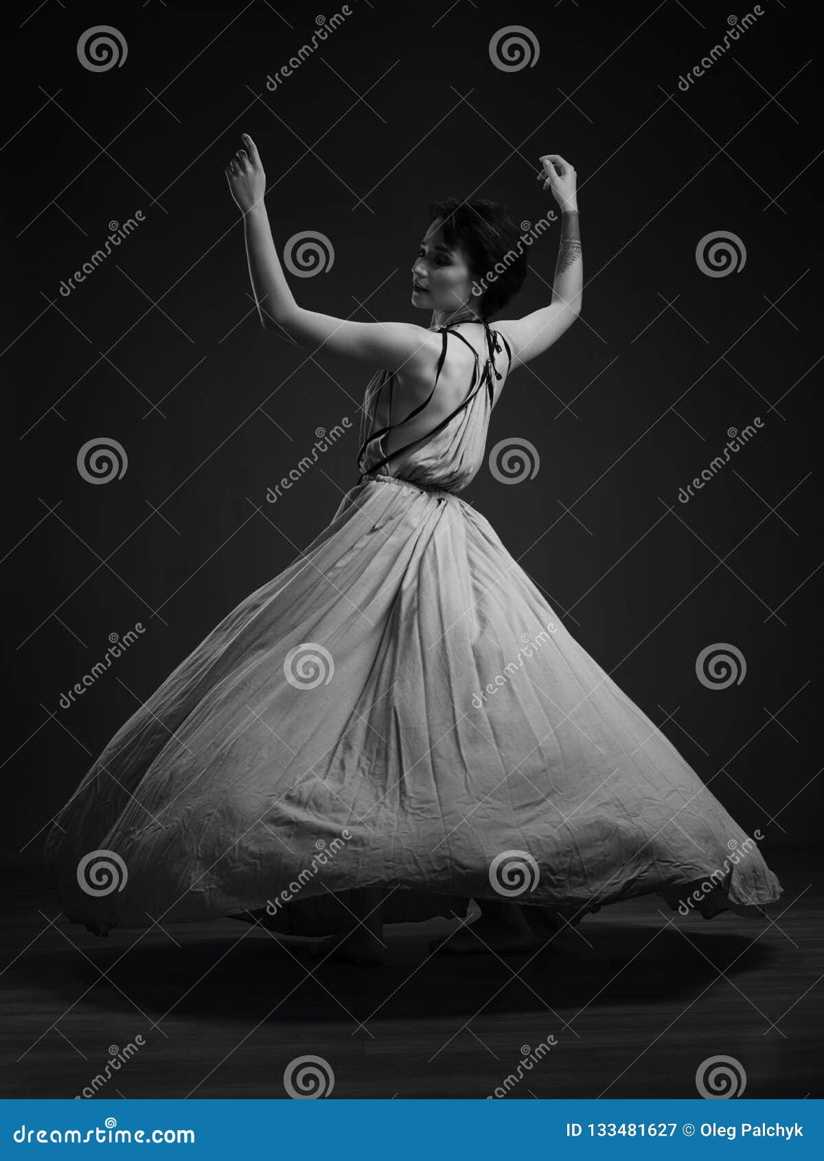 Black and White Dancing Woman Portrait Stock Image - Image of dress ...