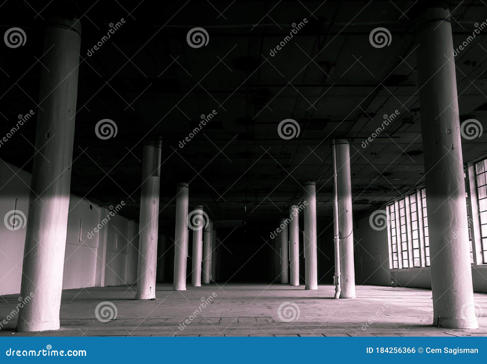 Black and White Dark Pathway Inside an Industrial Building Stock Photo ...