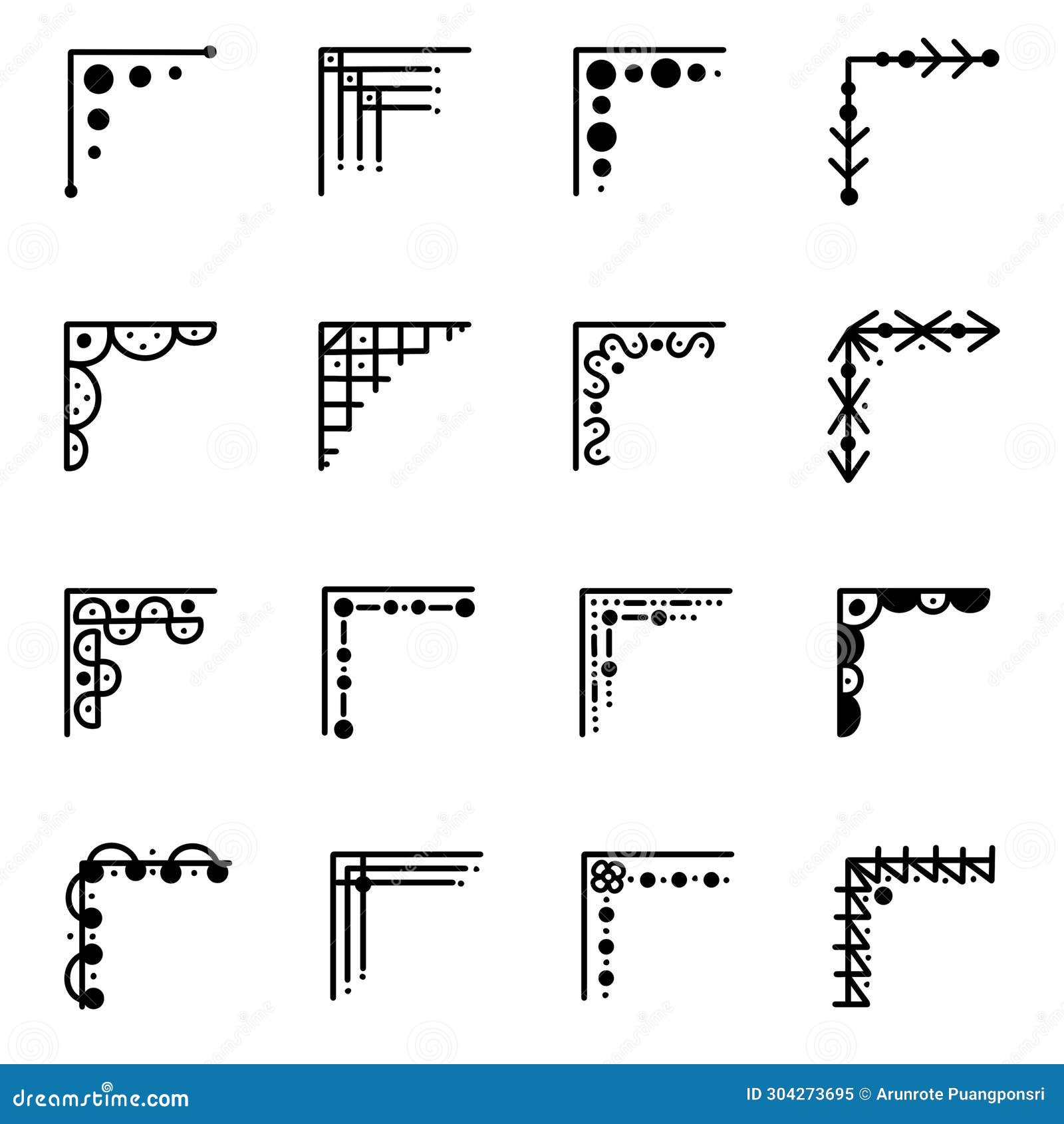 Black and White Decoration Corner Design Elements, Hand Drawn Doodles ...