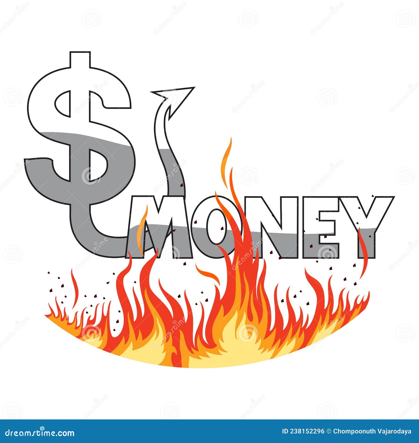 Black and White Devil Dollar Sign with Handcuffs in Fire on Background ...