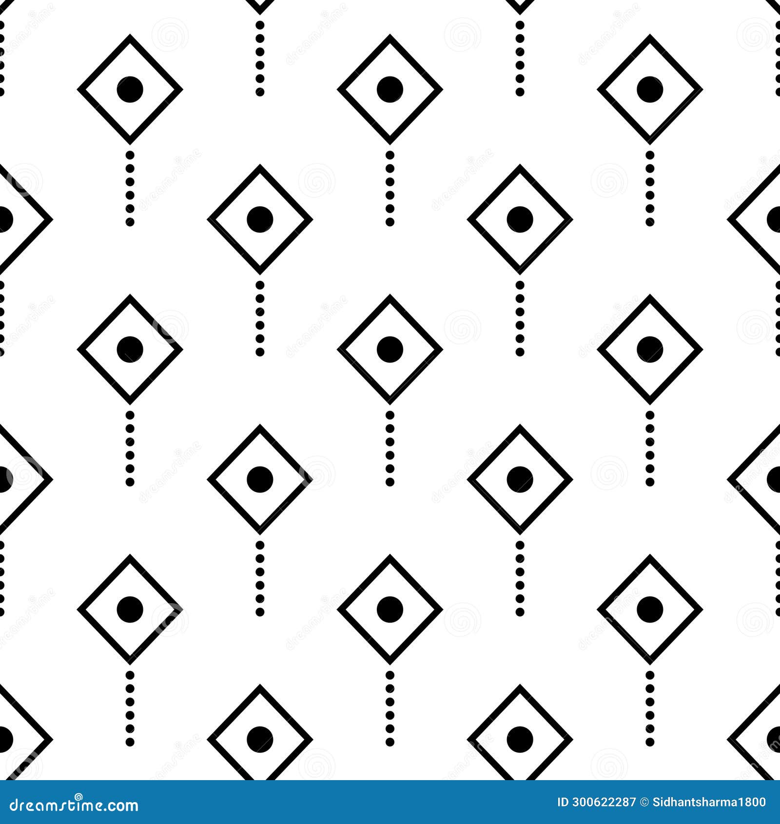 Black and White Diamond Shape with Circles Geometric Seamless Pattern ...