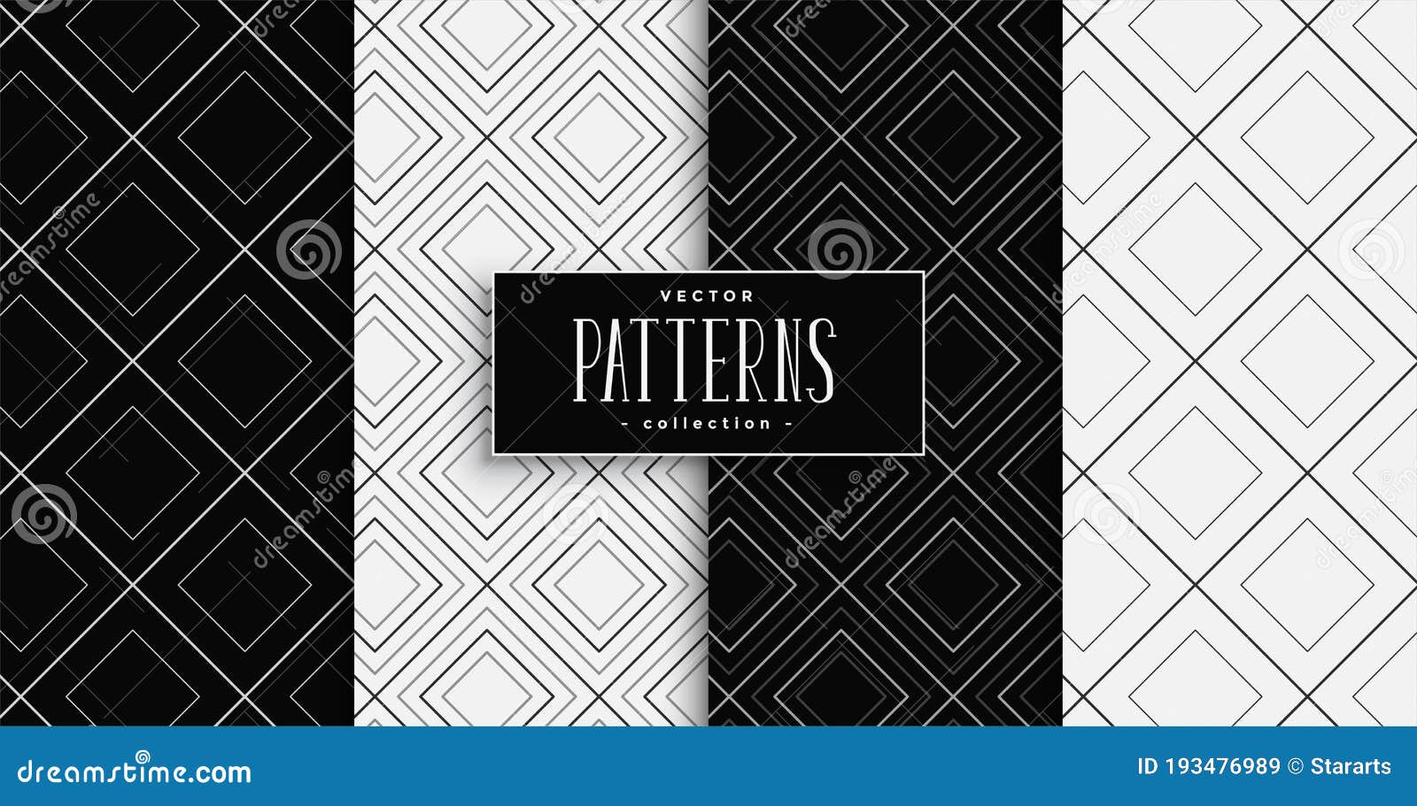 Black and White Diamond Shapes Pattern Set Stock Vector - Illustration ...