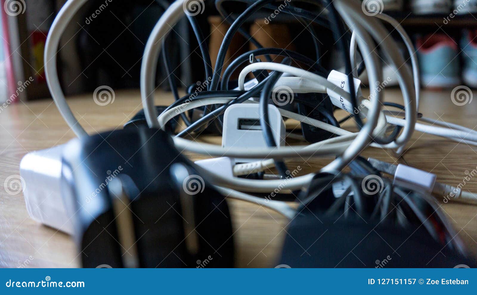 Black and White Different Cables Usb Chargers and Wires Tangled and in ...