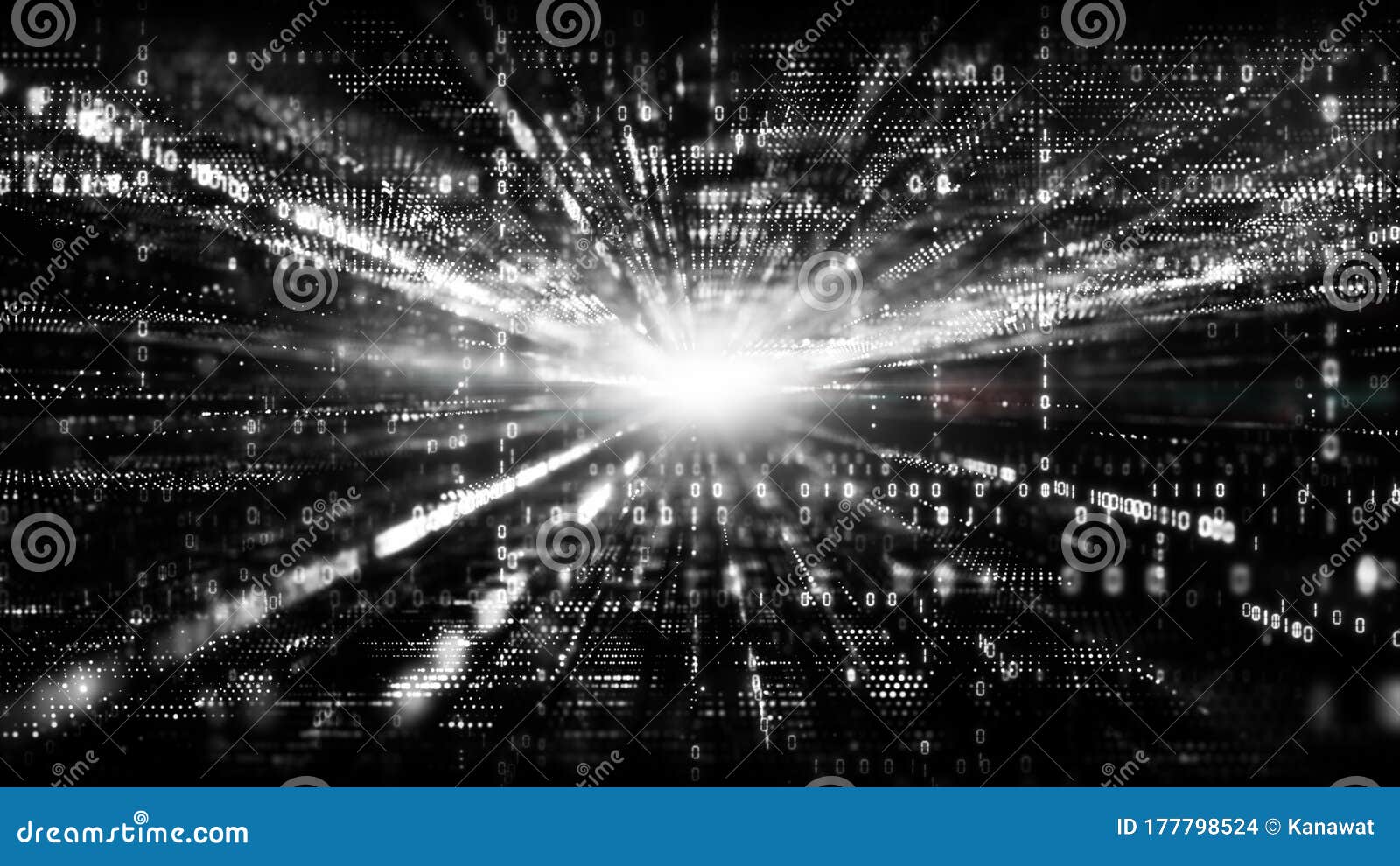 Black and White Digital Cyberspace with Particles and Digital Data ...