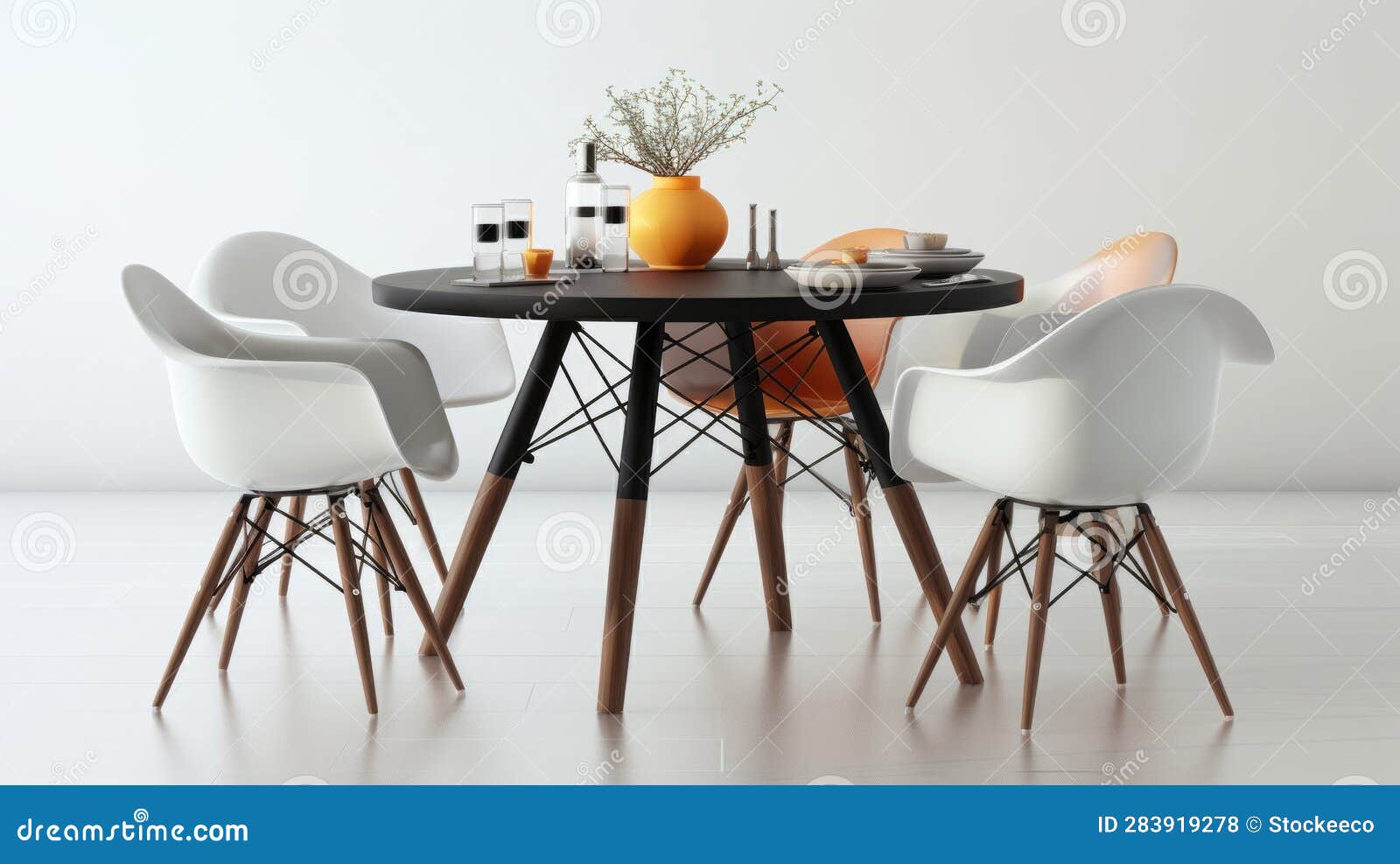 Black and White Dining Table with Multiple Chairs - Realistic Still ...