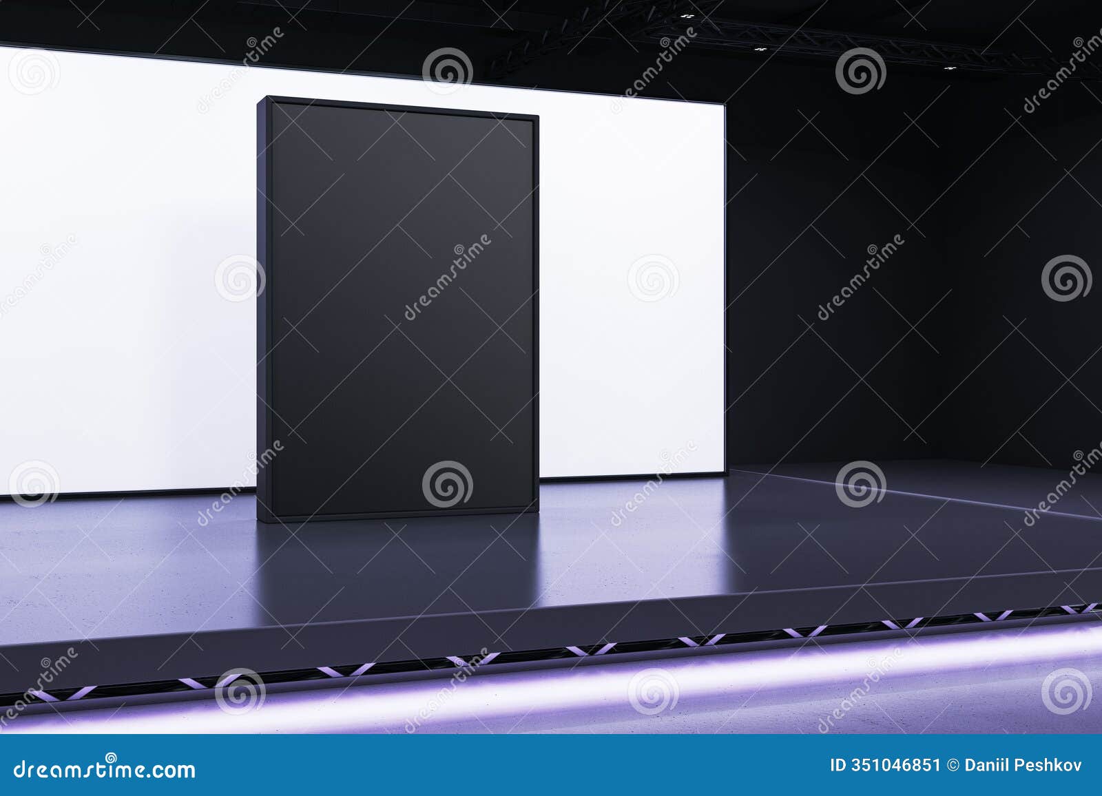 Modern Stage With Dramatic Lighting And White Columns In A Dark ...