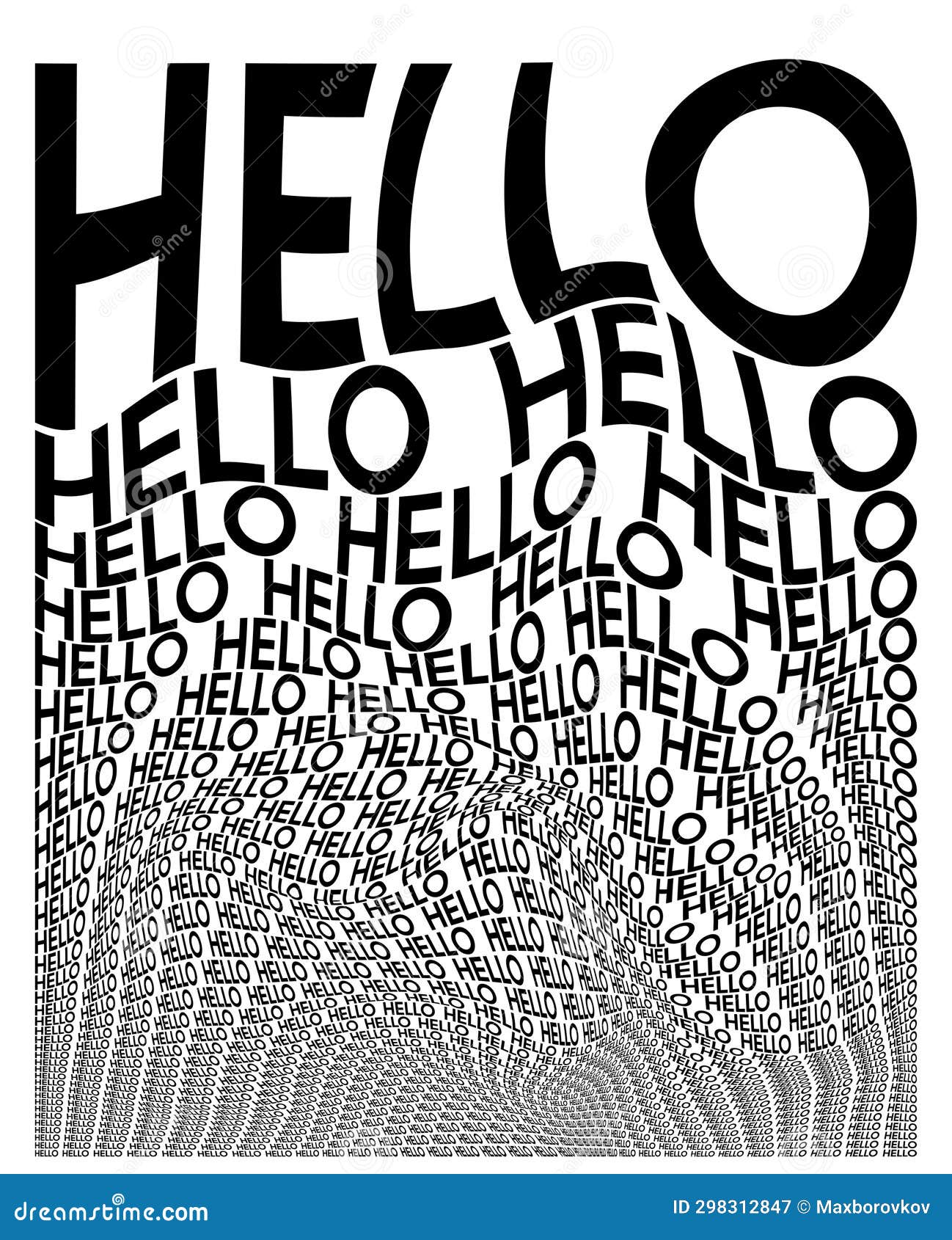 Black and White Distorted Background Composed of Hello Decreasing Words ...