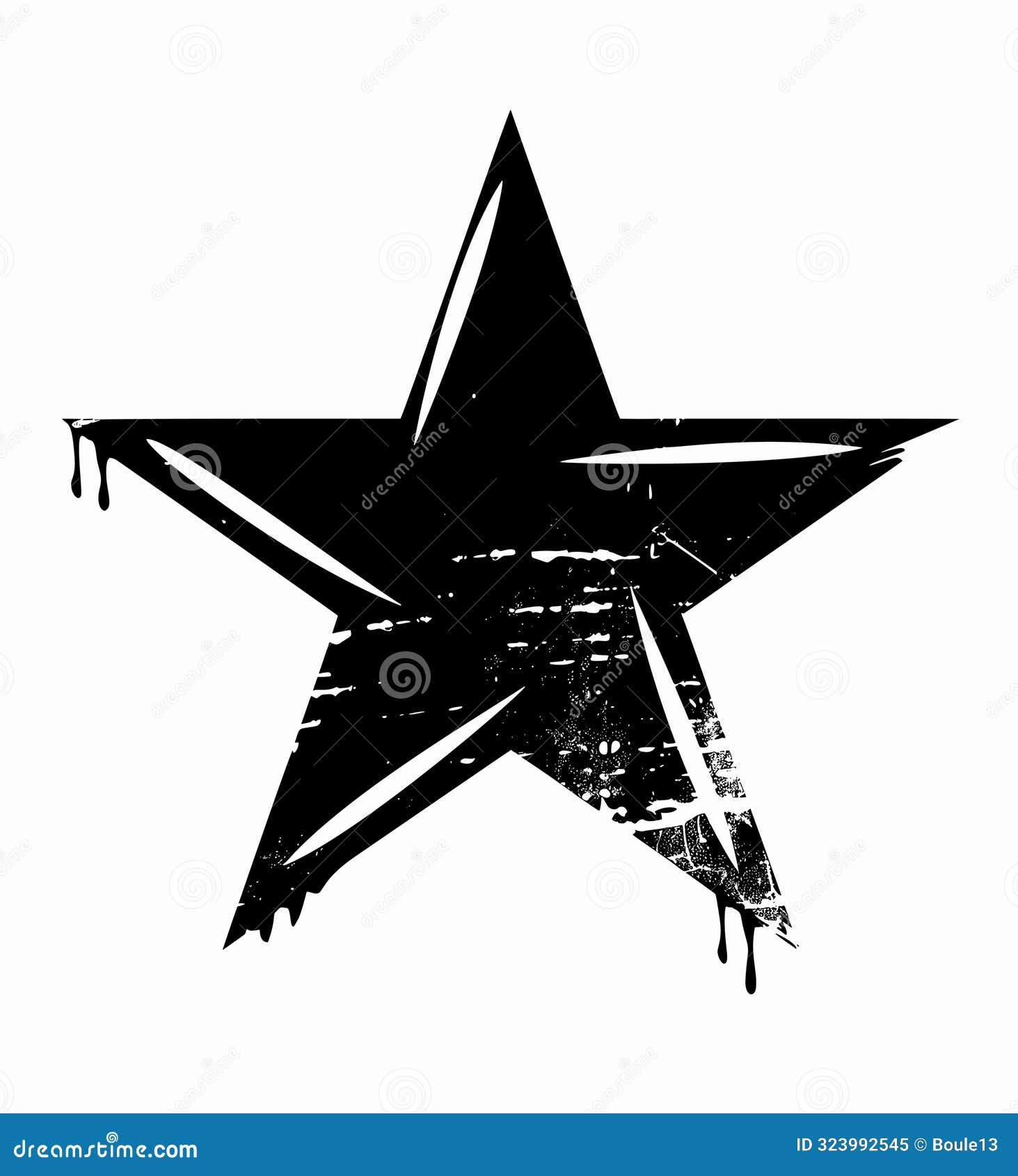 Black and White Distressed and Disintegrating Five-pointed Star with a ...