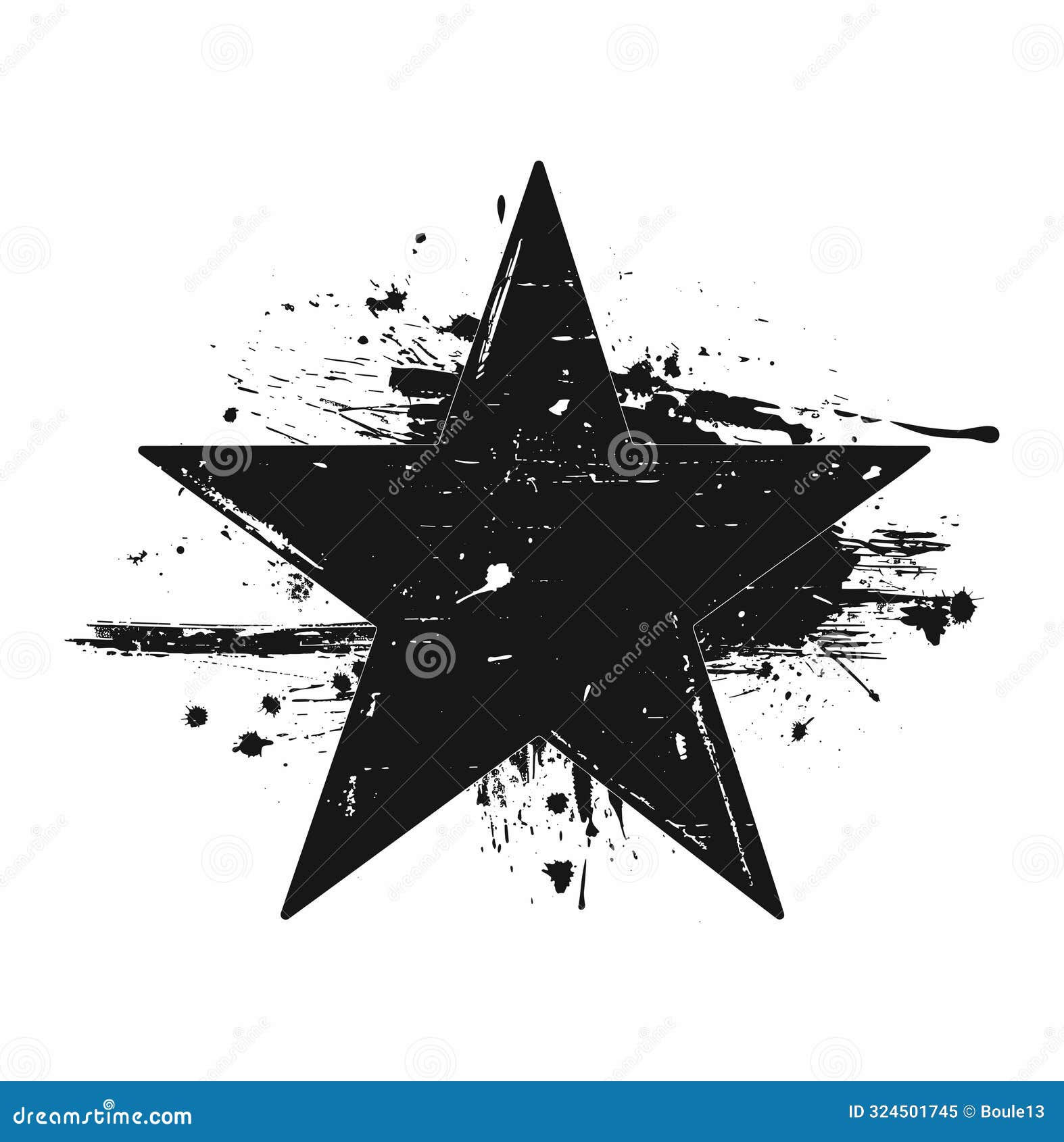 Black and White Distressed and Disintegrating Five-pointed Star with a ...