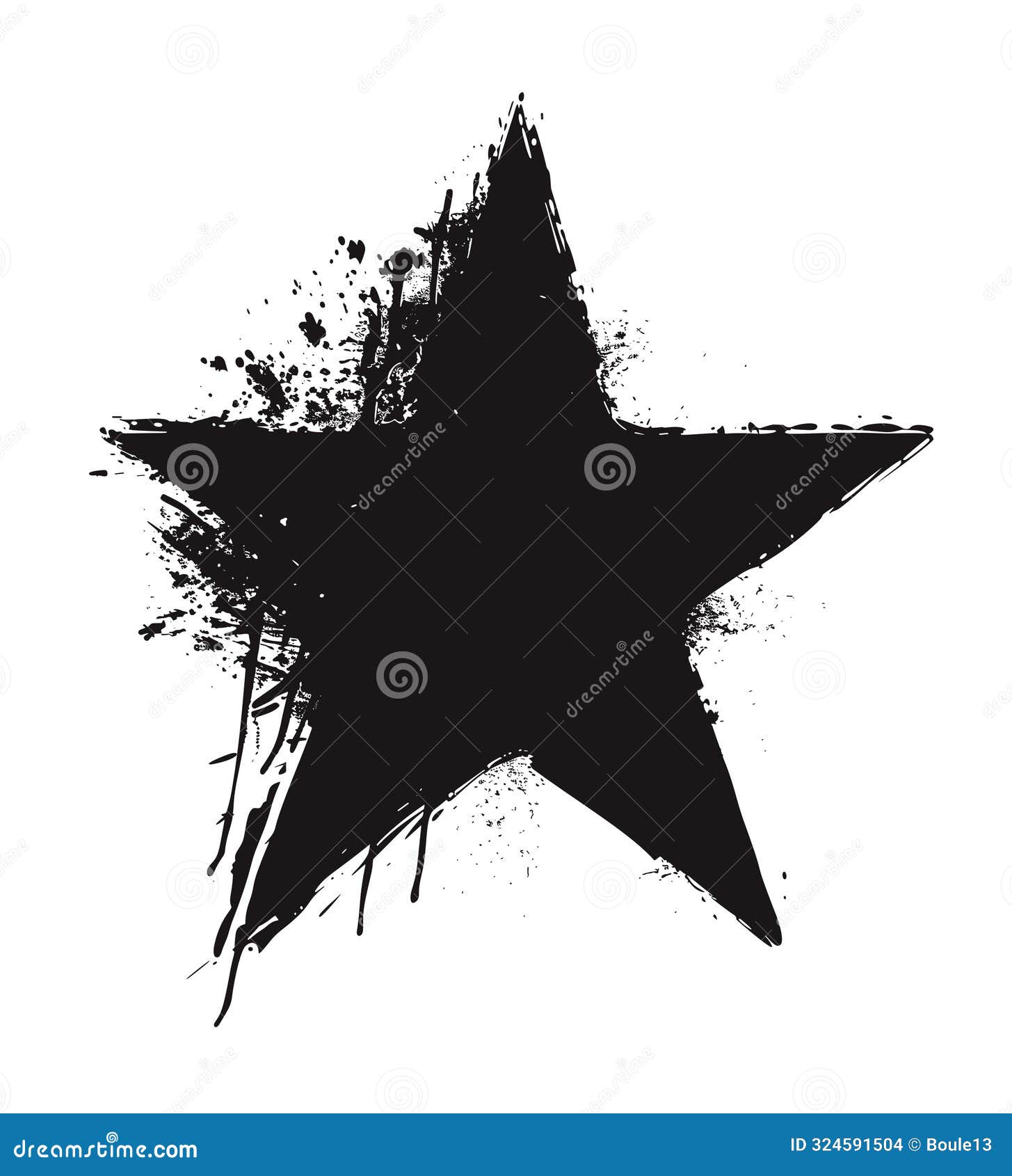 Black and White Distressed and Disintegrating Five-pointed Star with a ...
