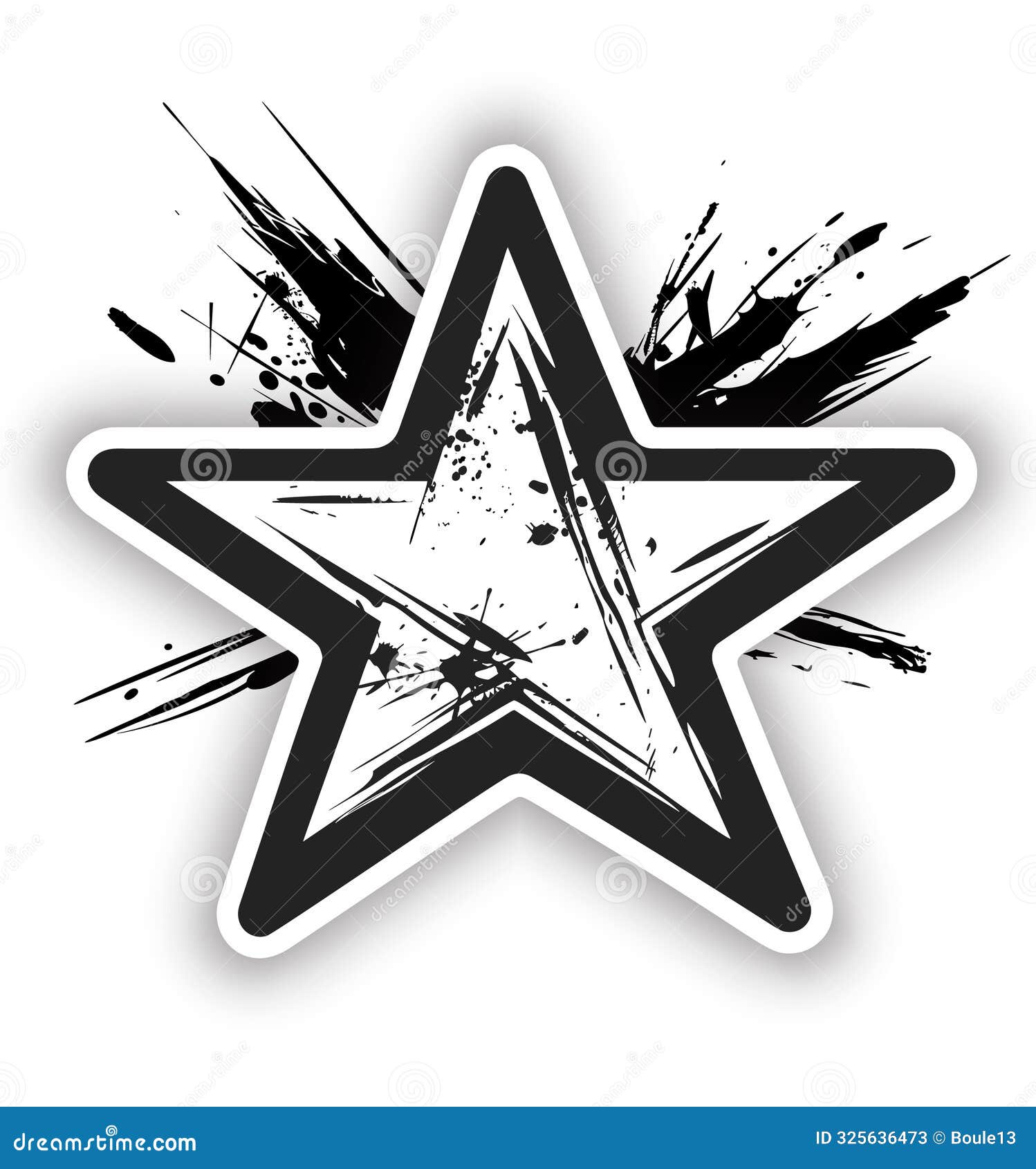 Black and White Distressed and Disintegrating Five-pointed Star with a ...