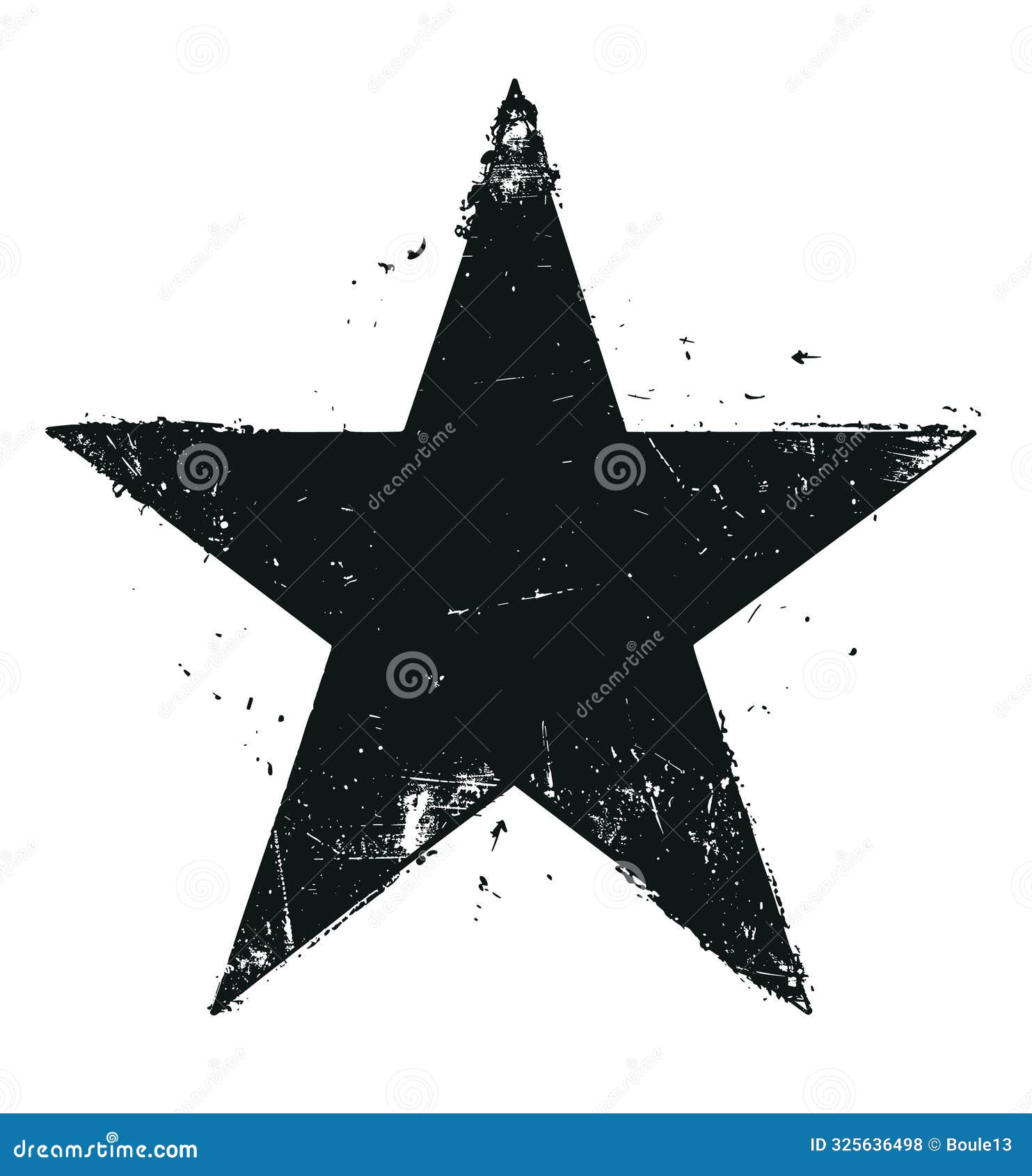 Black and White Distressed and Disintegrating Five-pointed Star with a ...