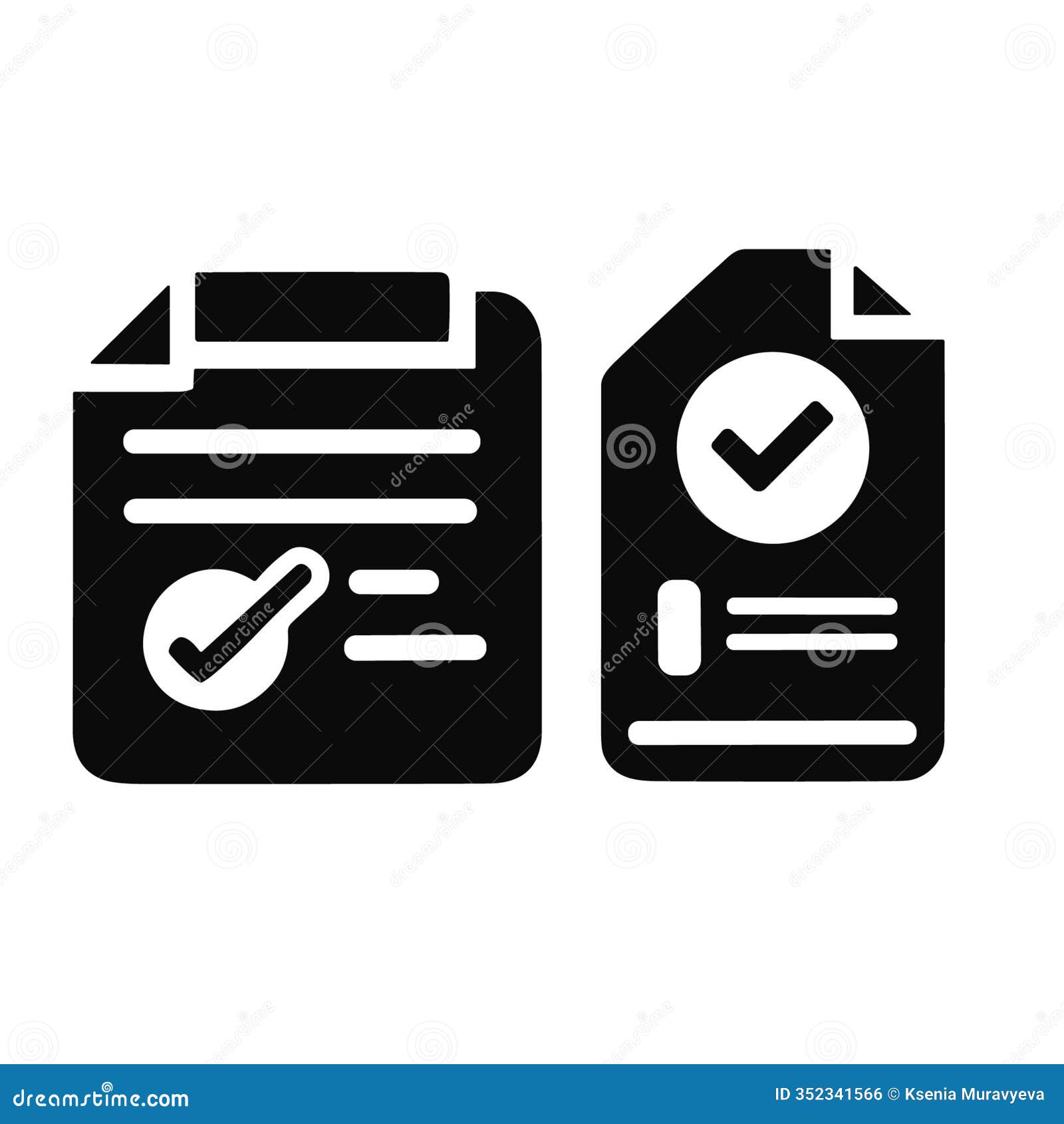 Black and White Document Icons with Check Marks, Representing Approval ...