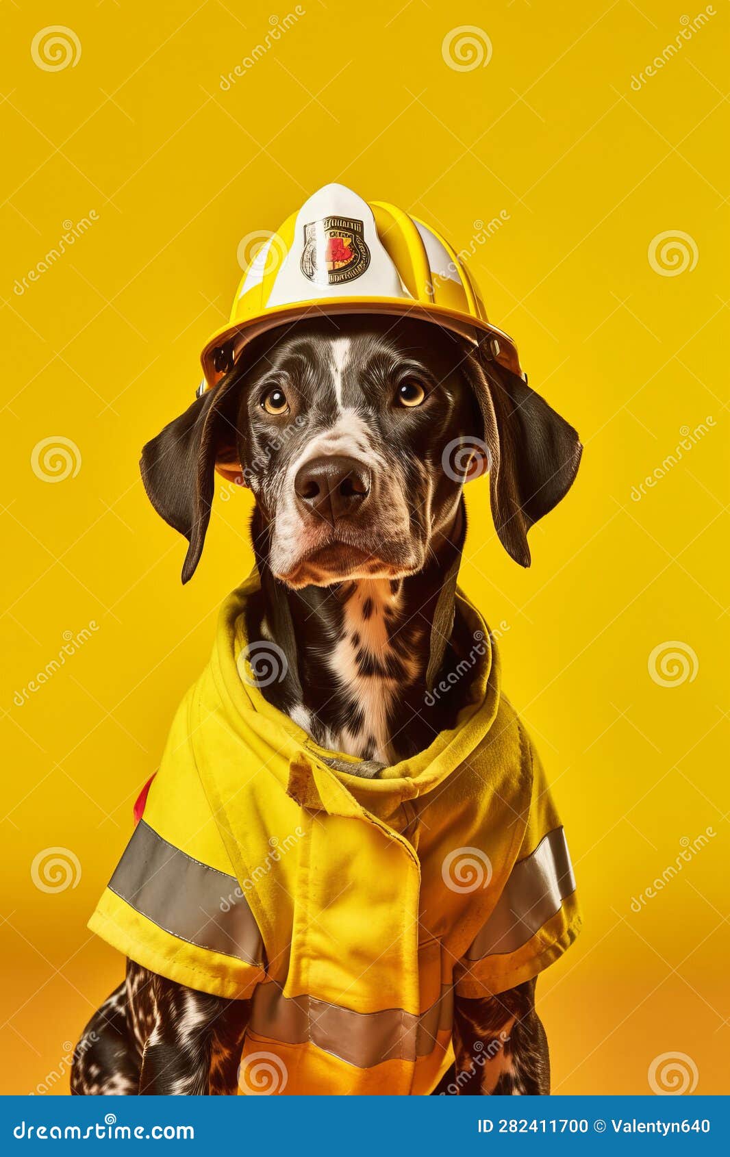 Black and White Dog Wearing Fireman S Hat and Jacket. Generative AI ...