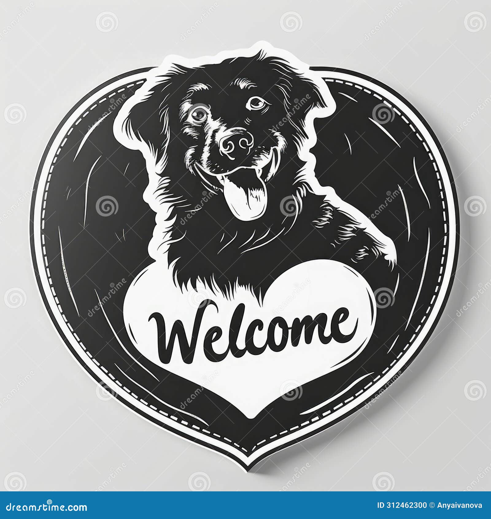 A Black and White Dog with a Welcome Sign Stock Illustration ...