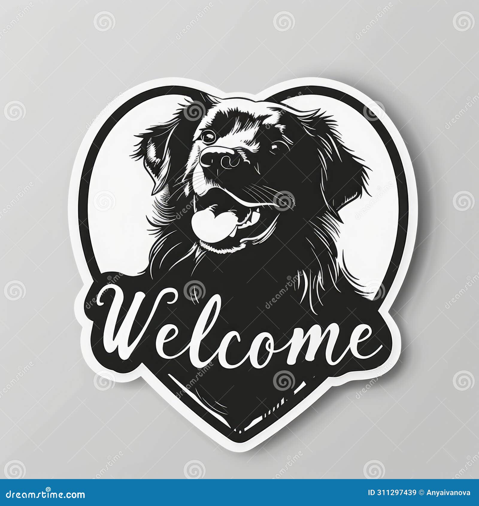 A Black and White Dog with a Welcome Sign Stock Illustration ...
