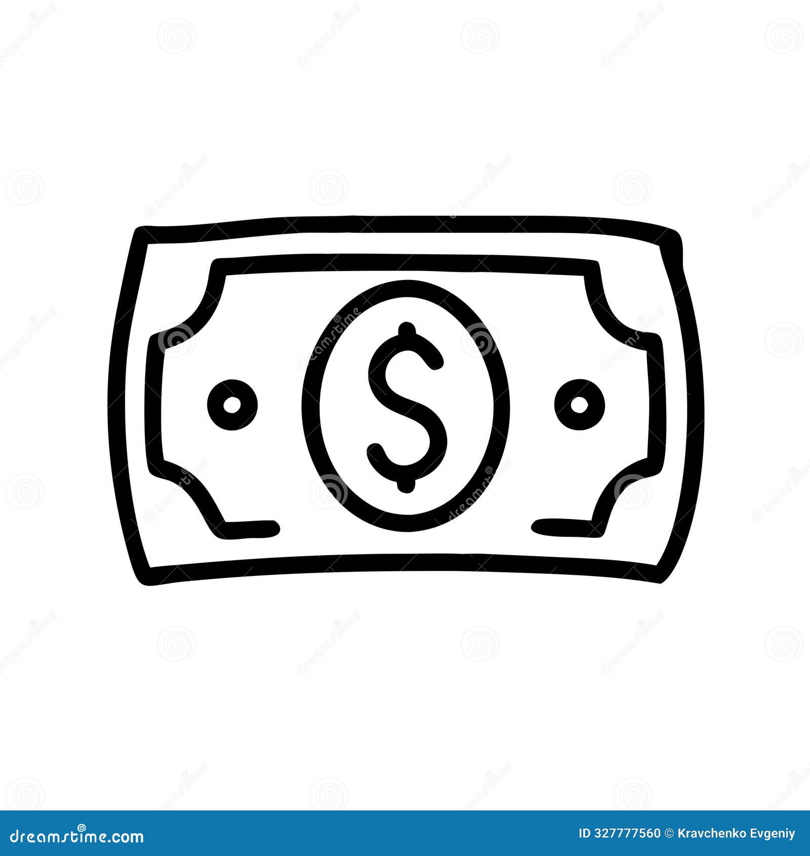 Black and White Dollar Bill Drawing with a Dollar Sign Stock Vector ...