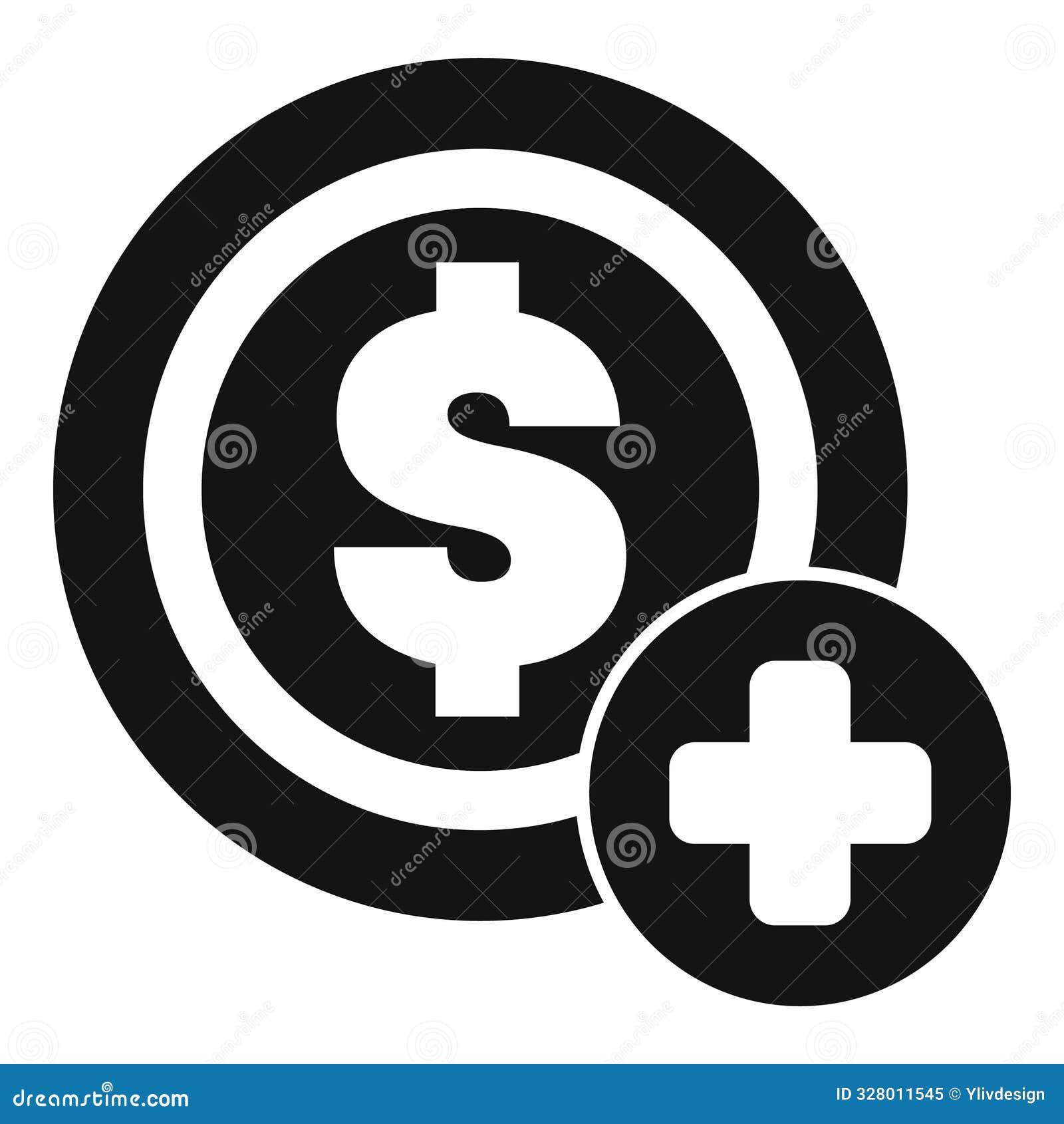 Black and White Dollar Coin Increasing Value with Plus Sign Stock ...