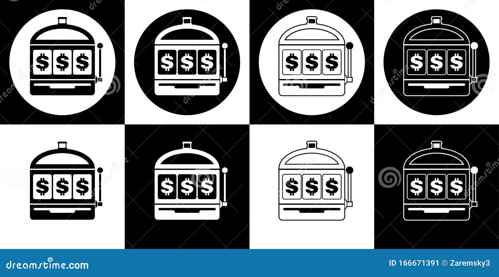 Black and White Dollar Slot Machine Icon Set Stock Vector ...
