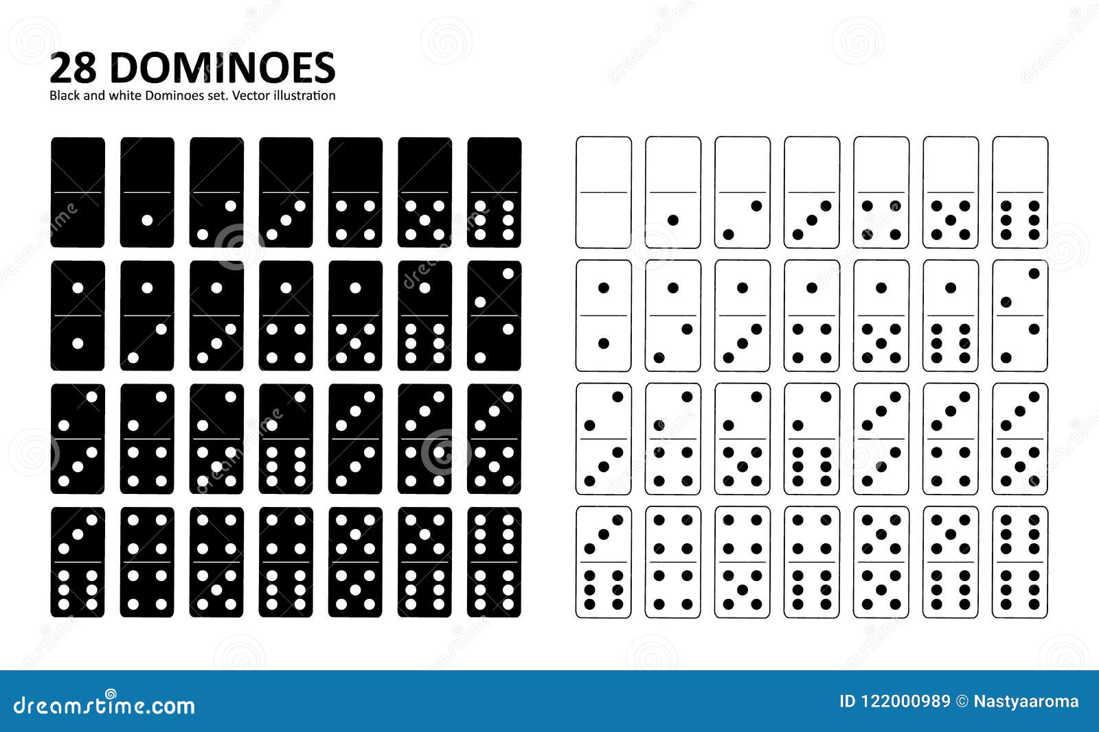 Domino Full Set. Dominoes Bones Signs Isolated On White. Vector ...