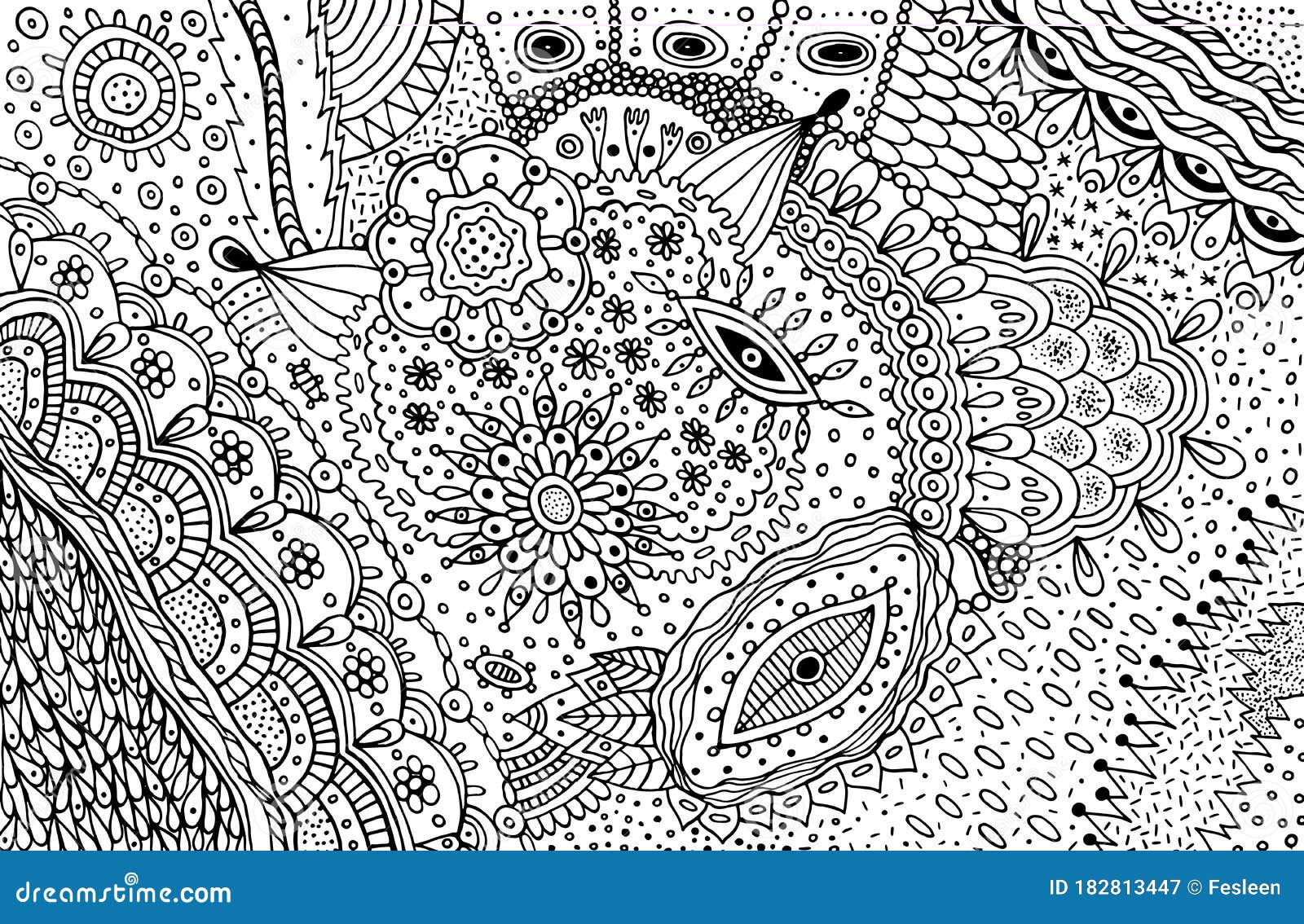 Black And White Doodle Outline Abstract Pattern. Coloring Page With ...