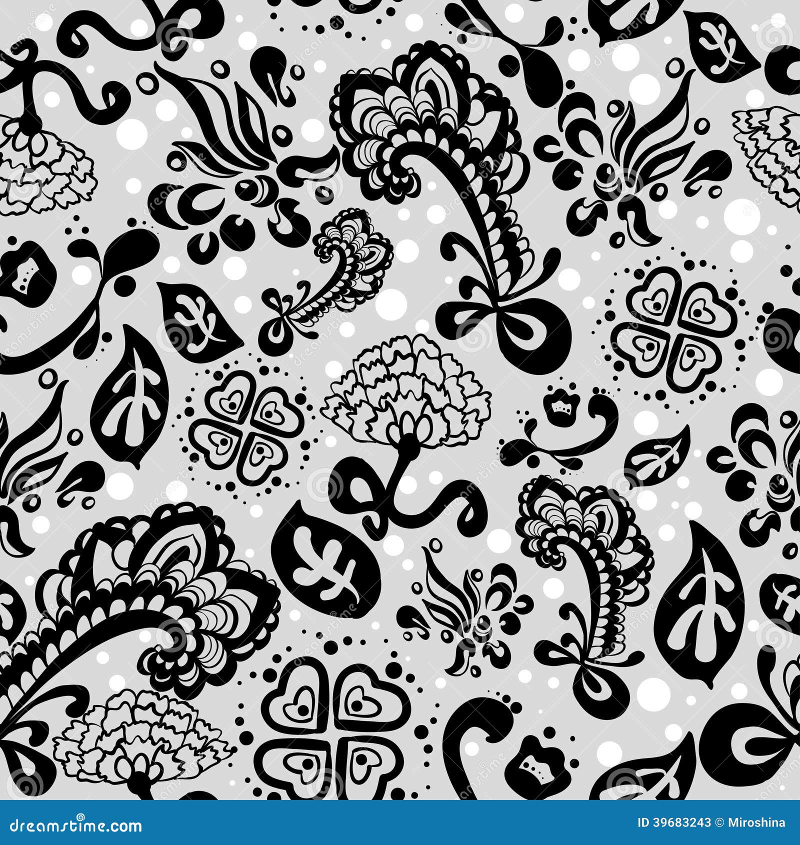 Black-and-white Doodle Pattern Stock Vector - Illustration of blossom ...