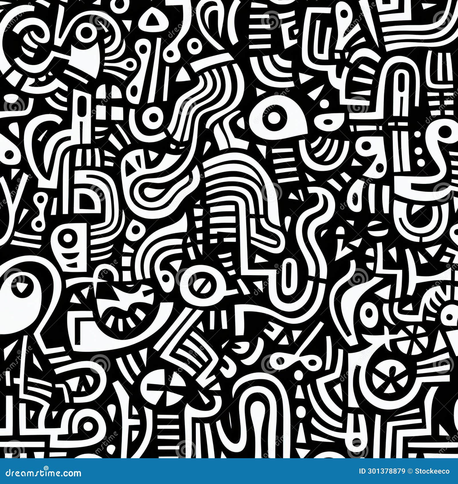 Black and White Doodle Pattern: Juxtaposition of Shapes and Exaggerated ...