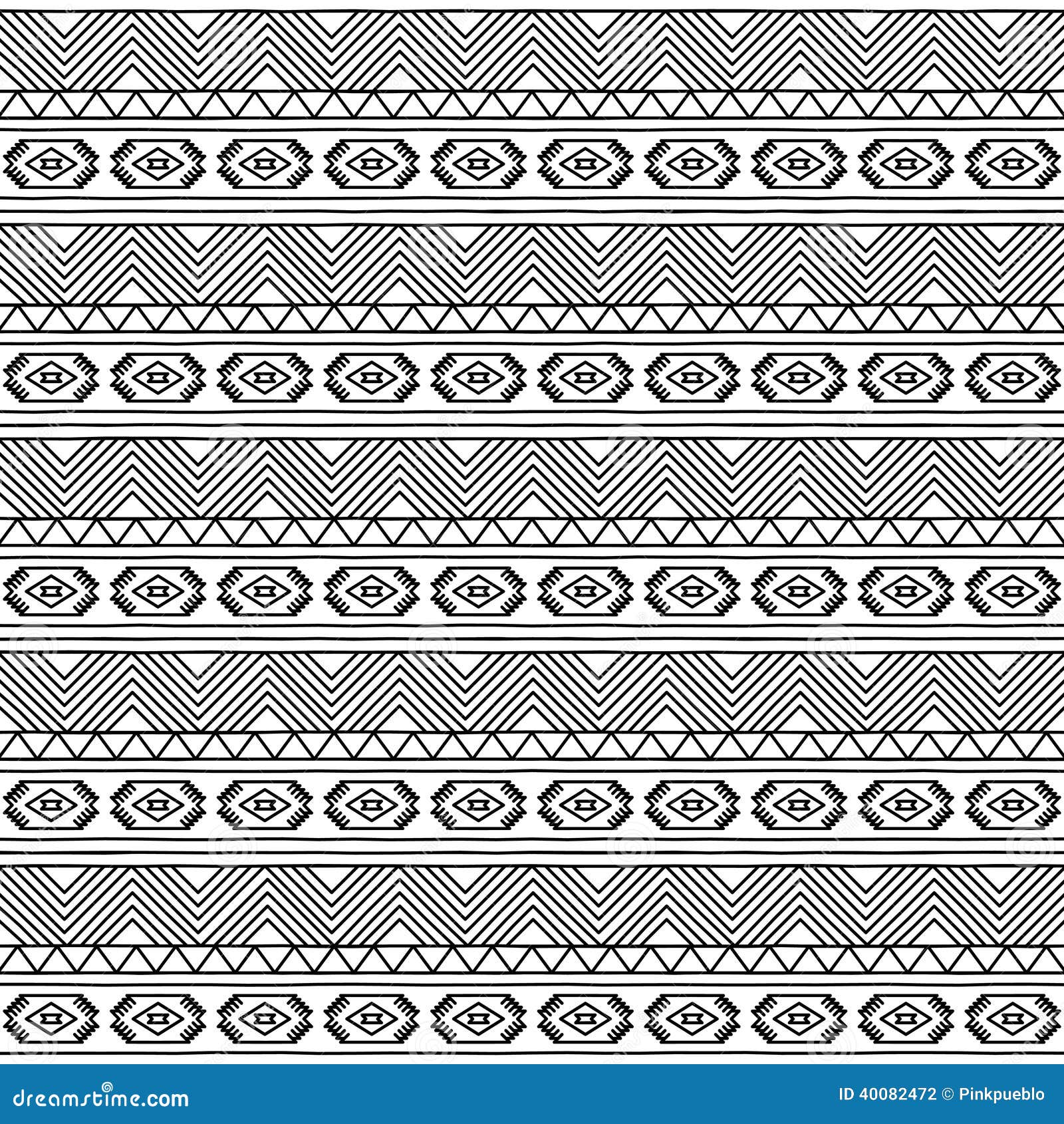 Black And White Doodle Style Seamless Tileable Tribal Pattern Vector ...
