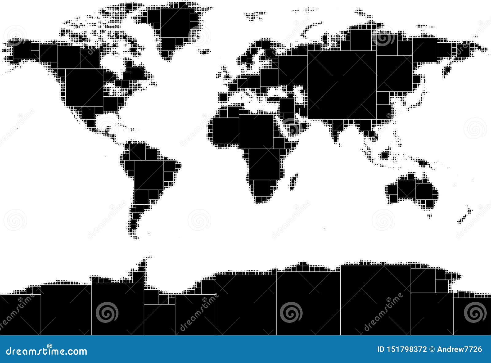 Black and White Dotted World Map Consisting of Smoothly Decreasing ...