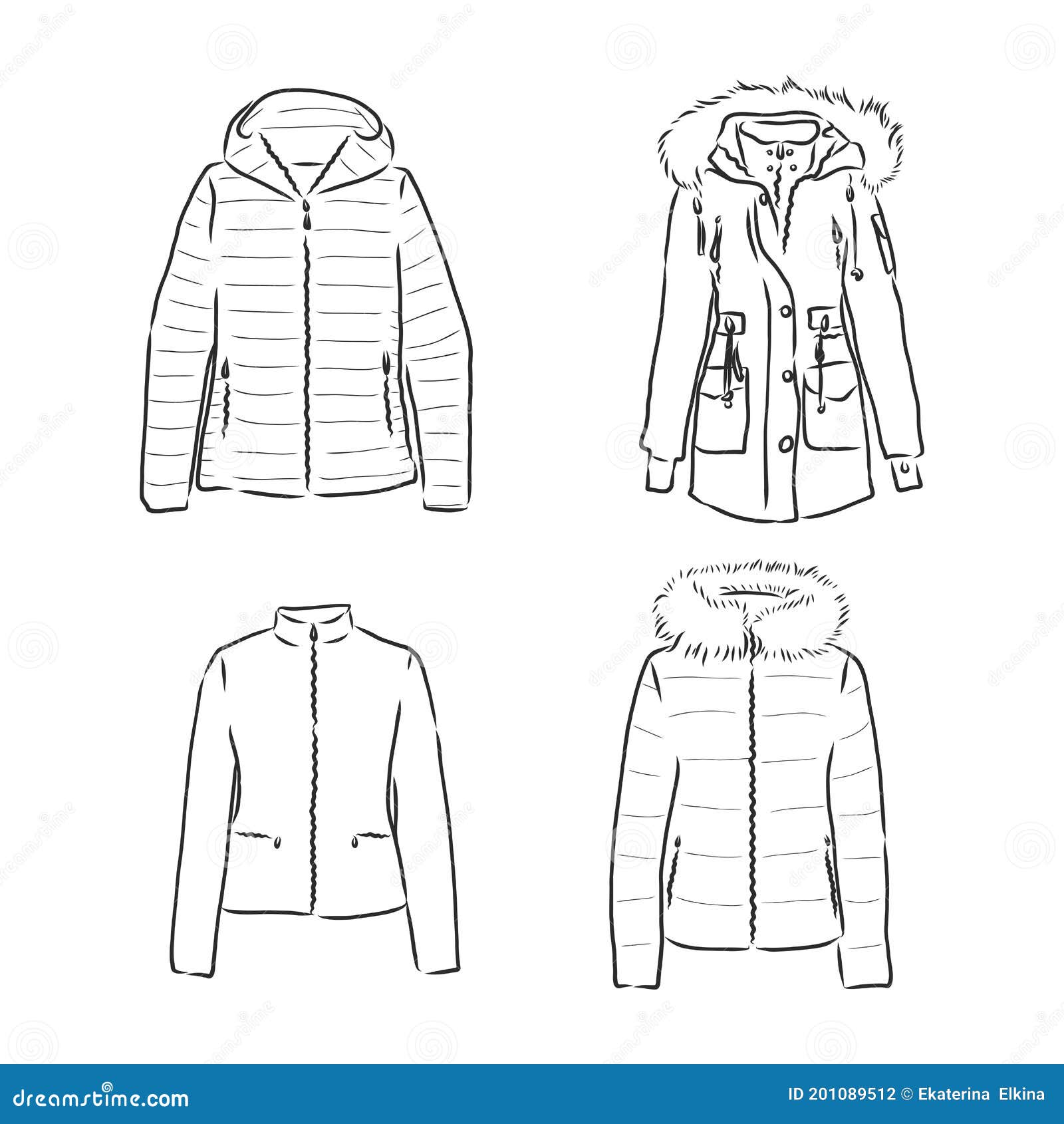Black White Down Jacket. Winter Jacket Vector Sketch Illustration Stock ...