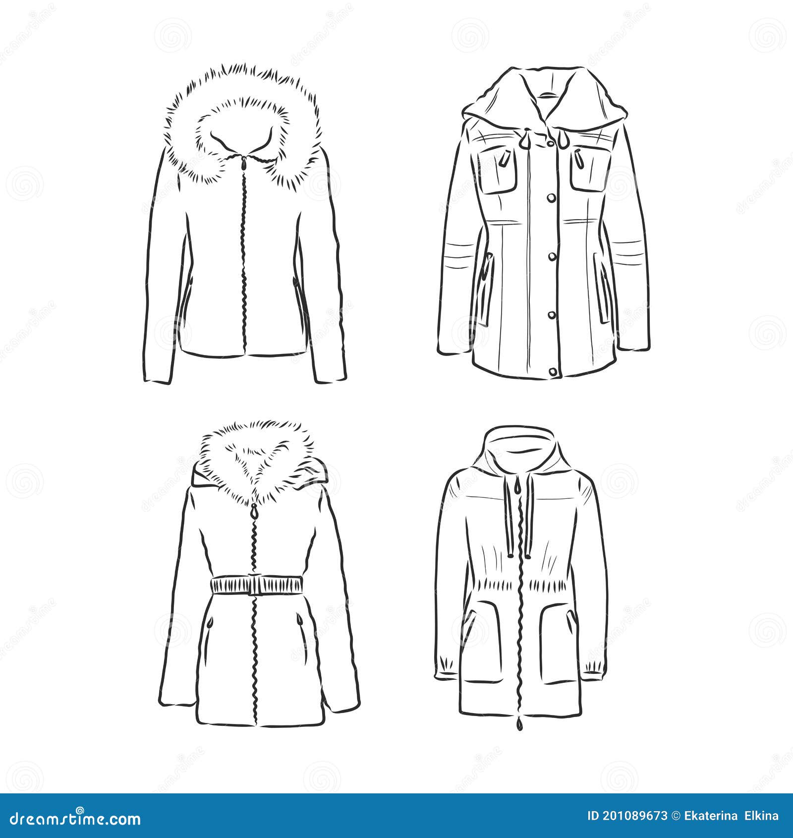 Black White Down Jacket. Winter Jacket Vector Sketch Illustration Stock ...