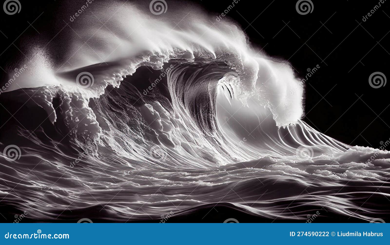 Black and White Dramatic Water Wallpaper. Epic Waves Stock Illustration ...