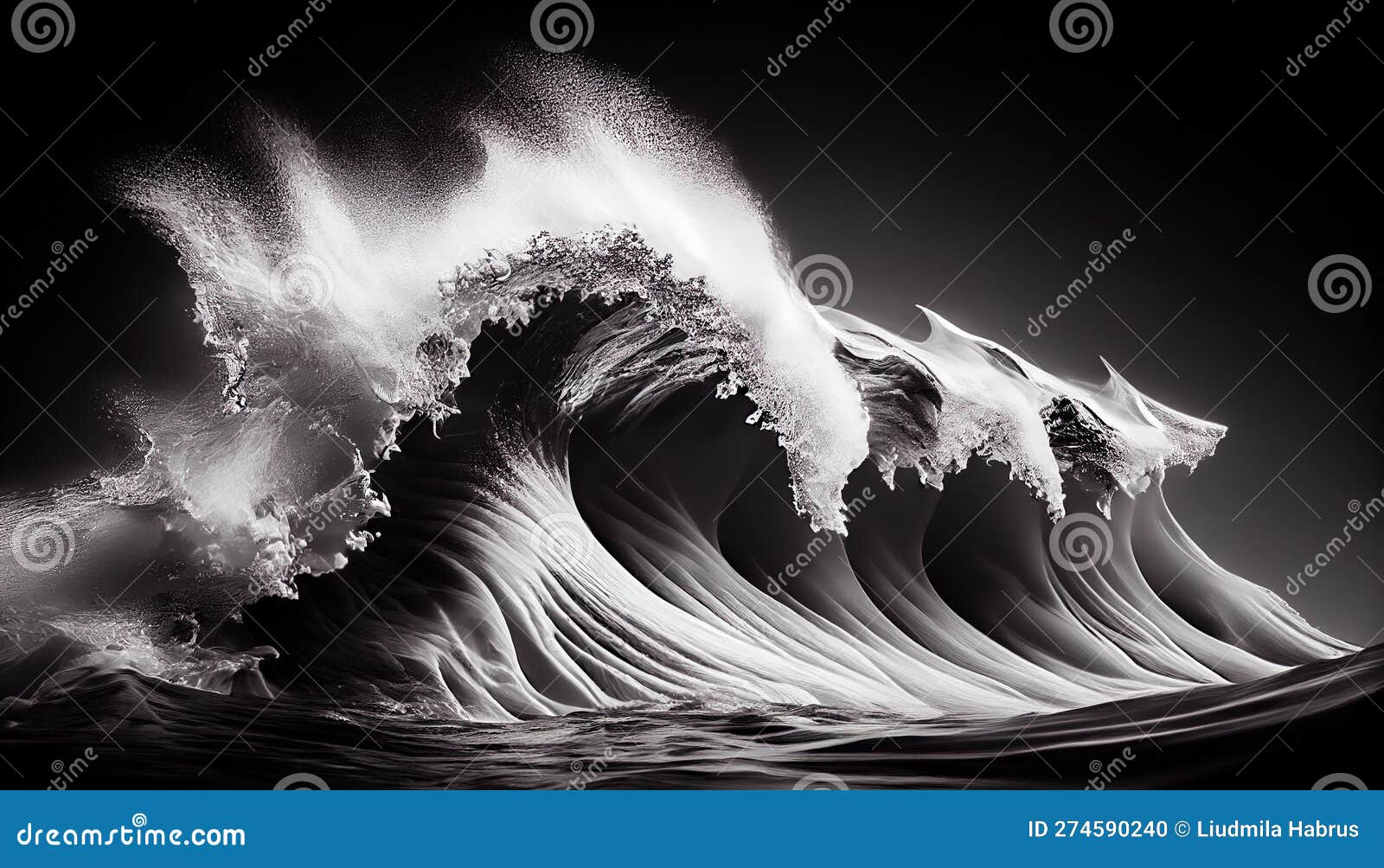 Black and White Dramatic Water Wallpaper. Epic Waves Stock Illustration ...