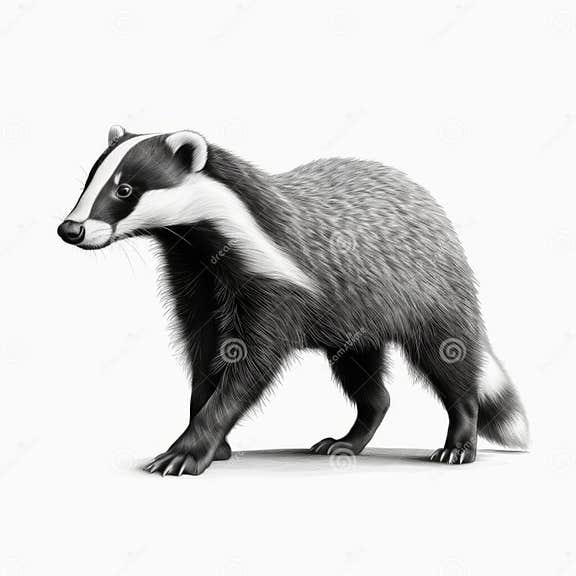 Hyperrealistic Illustration of a Badger in Line Drawing Style Stock ...