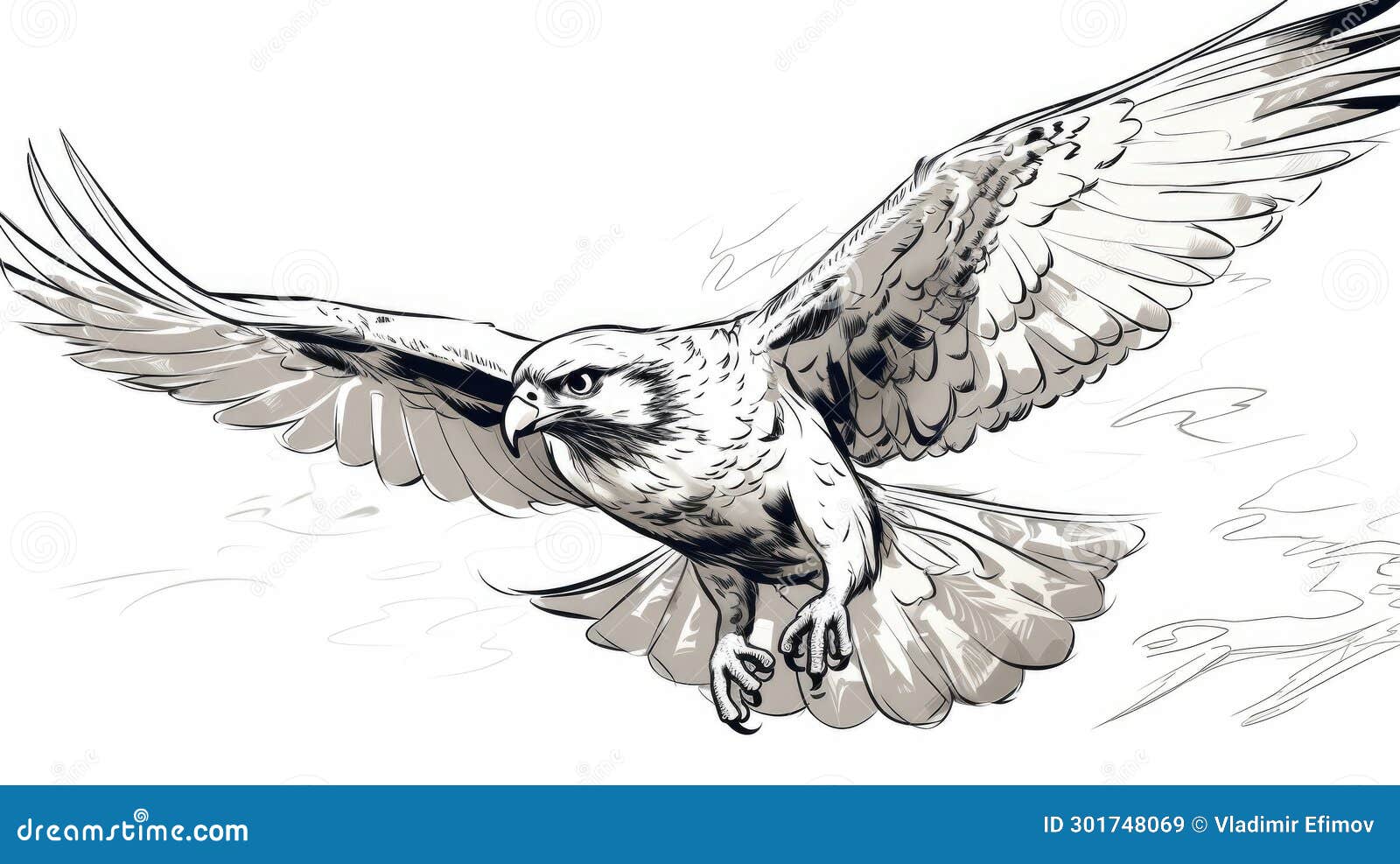 Black and White Drawing of Bird in Flight. Suitable for Various ...