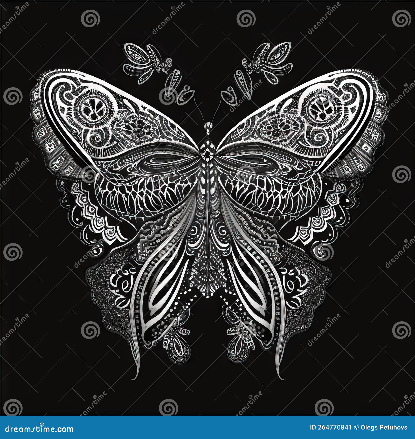 A Black and White Drawing of a Butterfly with Intricate Patterns on it ...