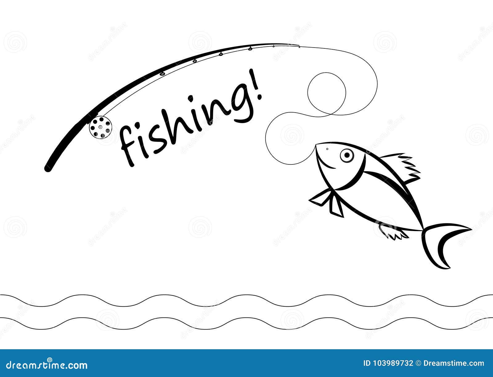 Black and White Drawing of a Caught Fish Stock Illustration ...