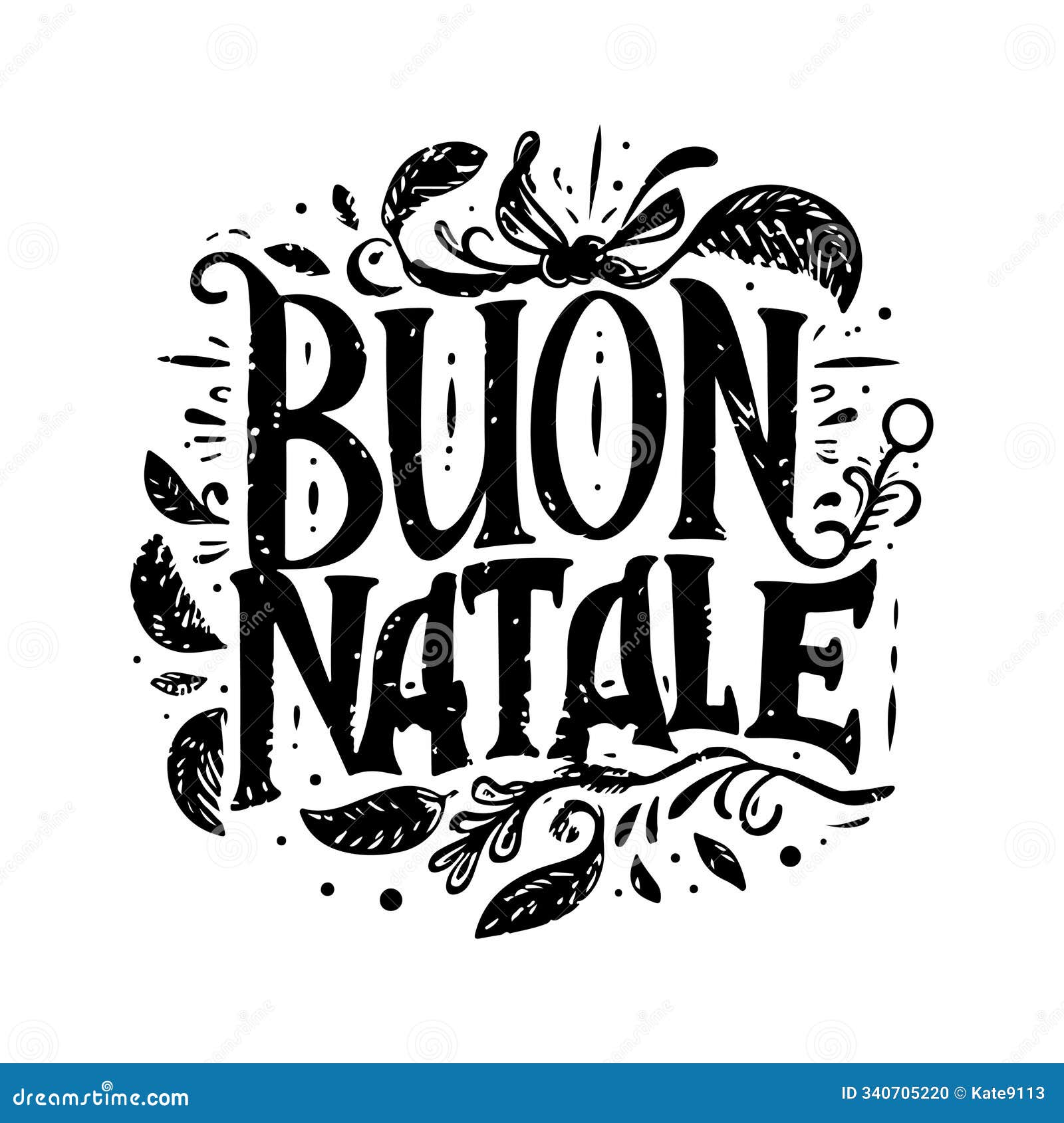 A Black and White Drawing of a Circle with the Word Buon Natale Written ...