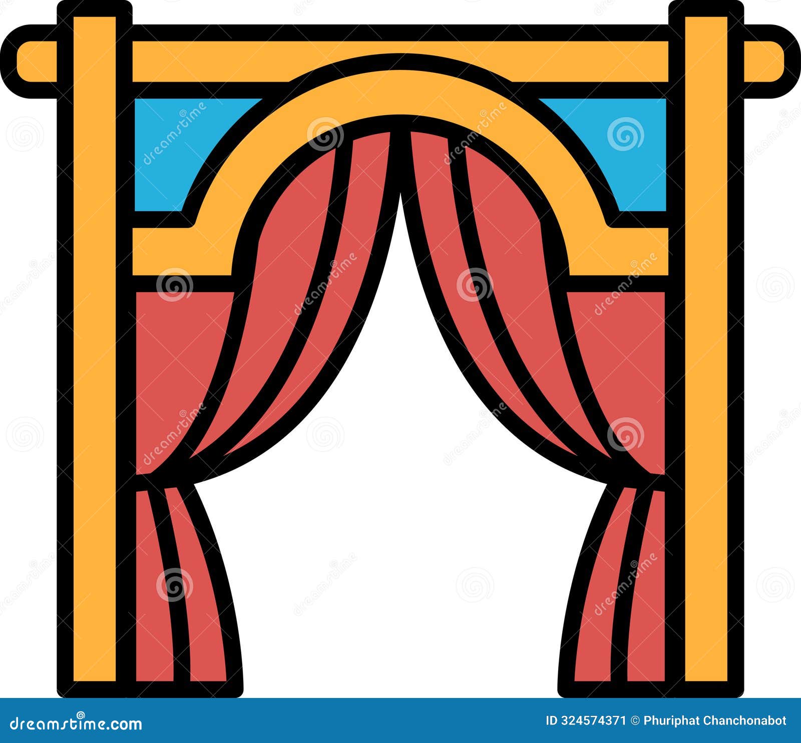 Black and White Drawing of a Curtain with a White Rope Hanging from it ...