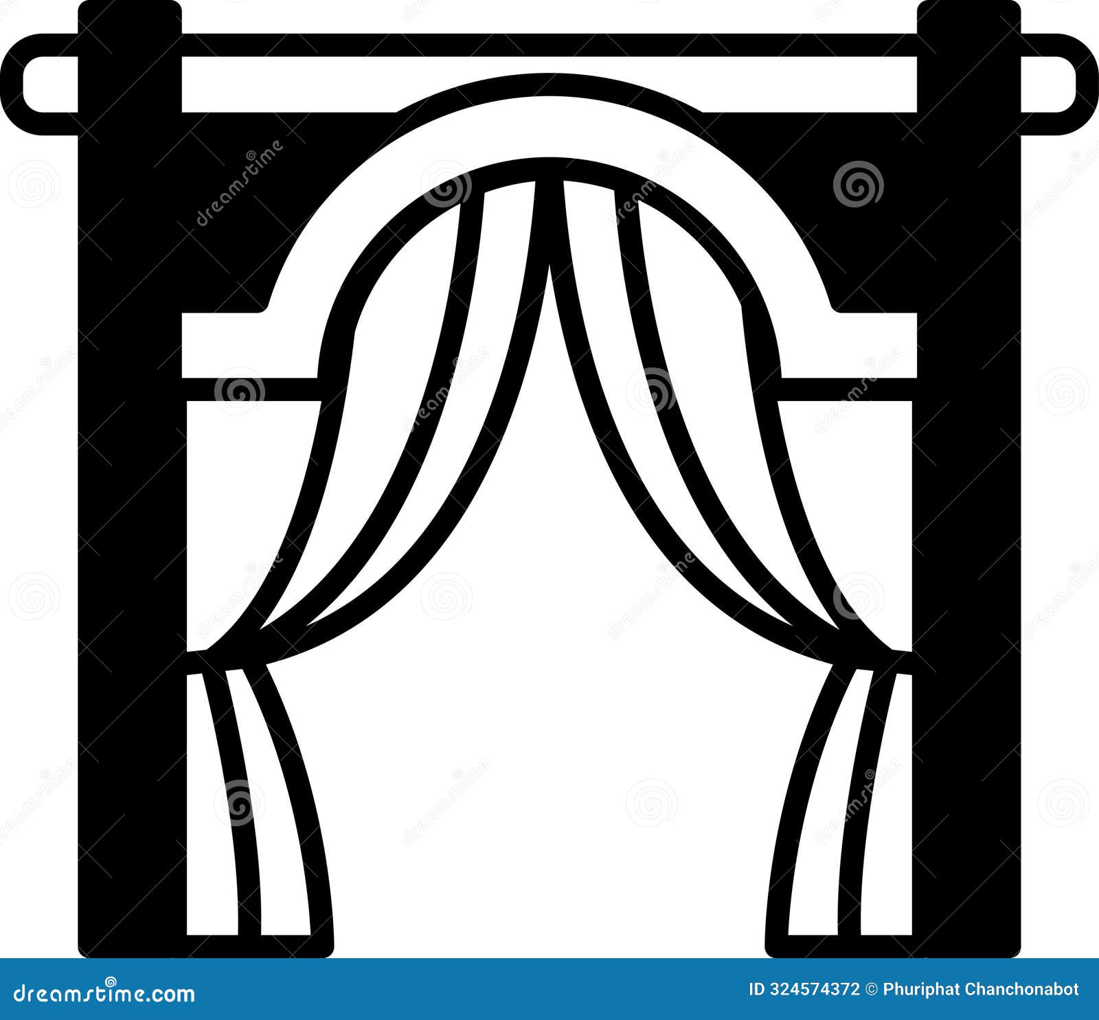 Black and White Drawing of a Curtain with a White Rope Hanging from it ...
