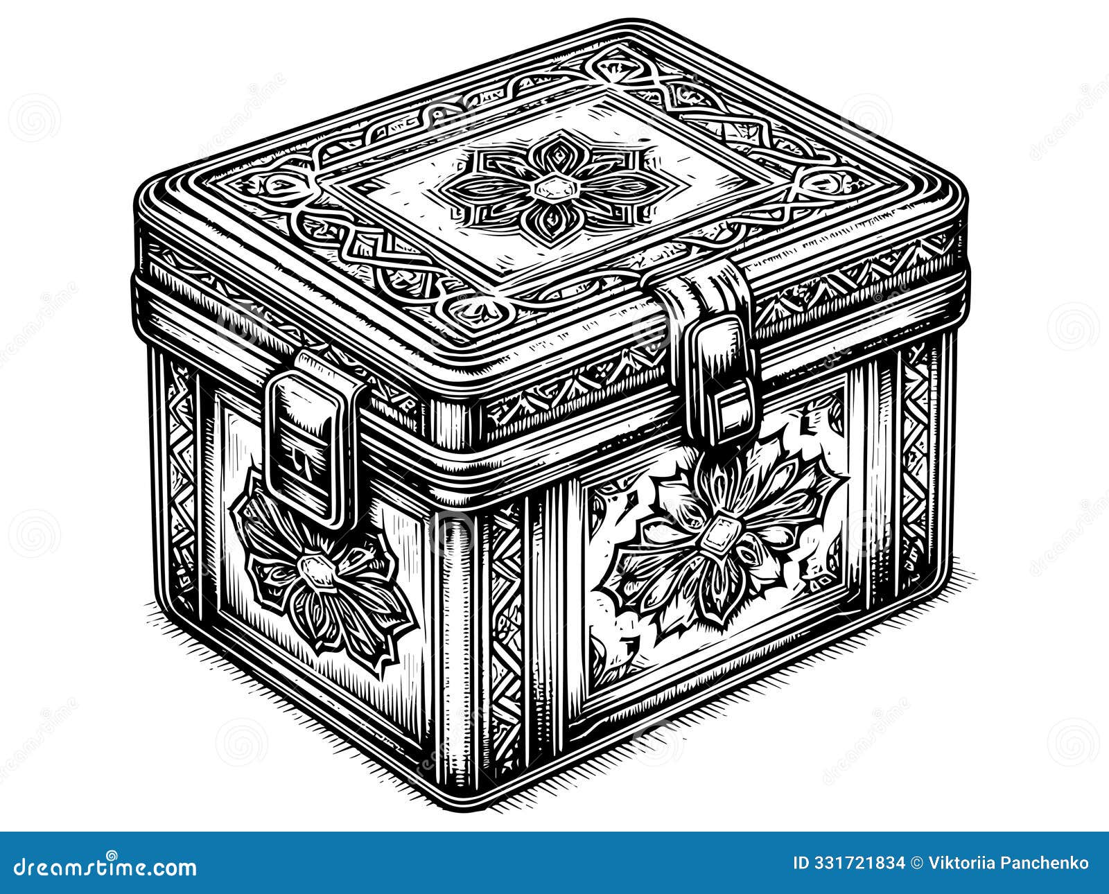 Detailed Black and White Drawing of Decorative Ornate Box. Vector ...
